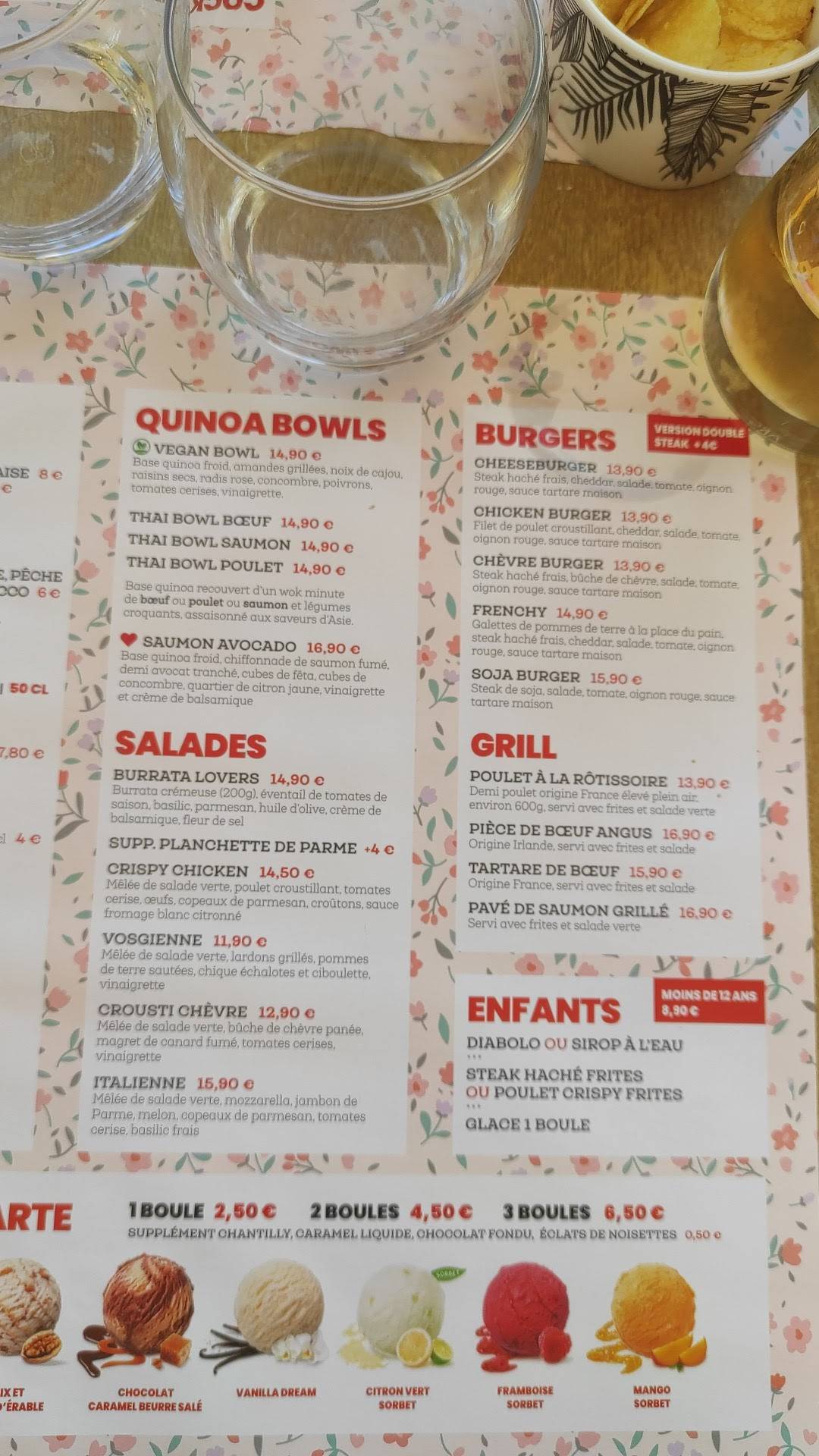 Menu au Émile Bonheur restaurant, Épinal