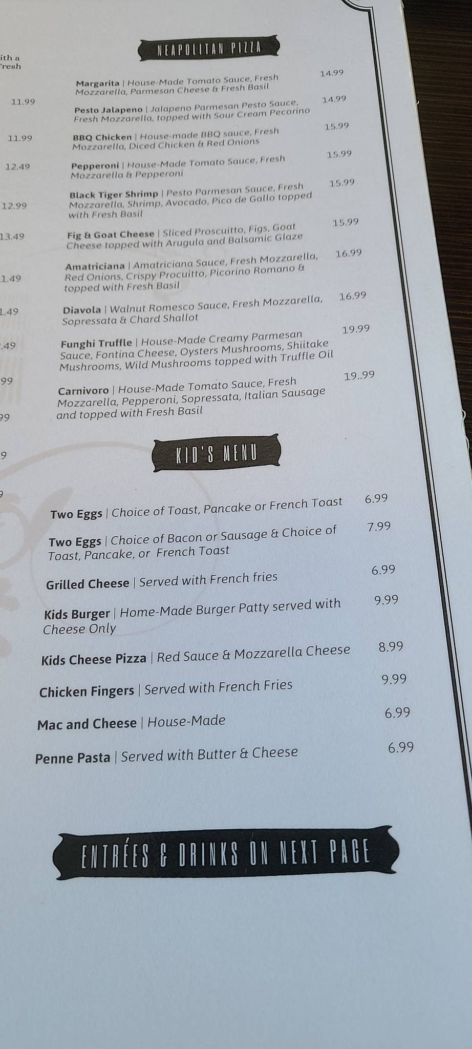 Menu at Emle's Restaurant, Los Angeles