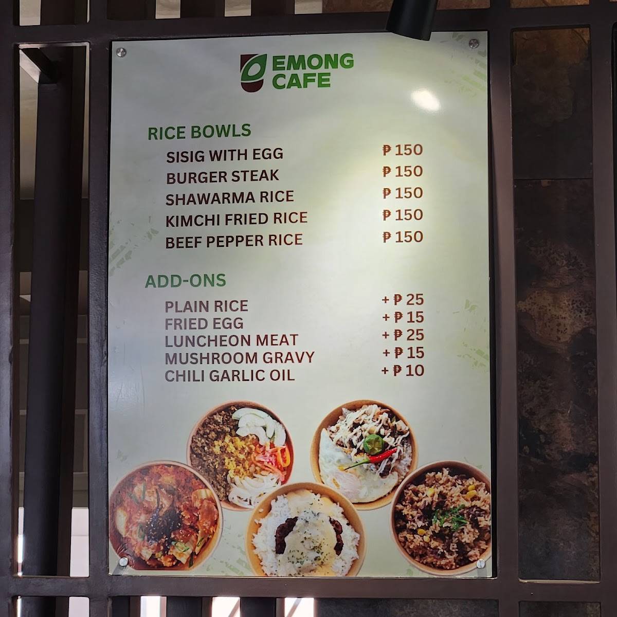 Menu at Emong Cafe, Cabanatuan City