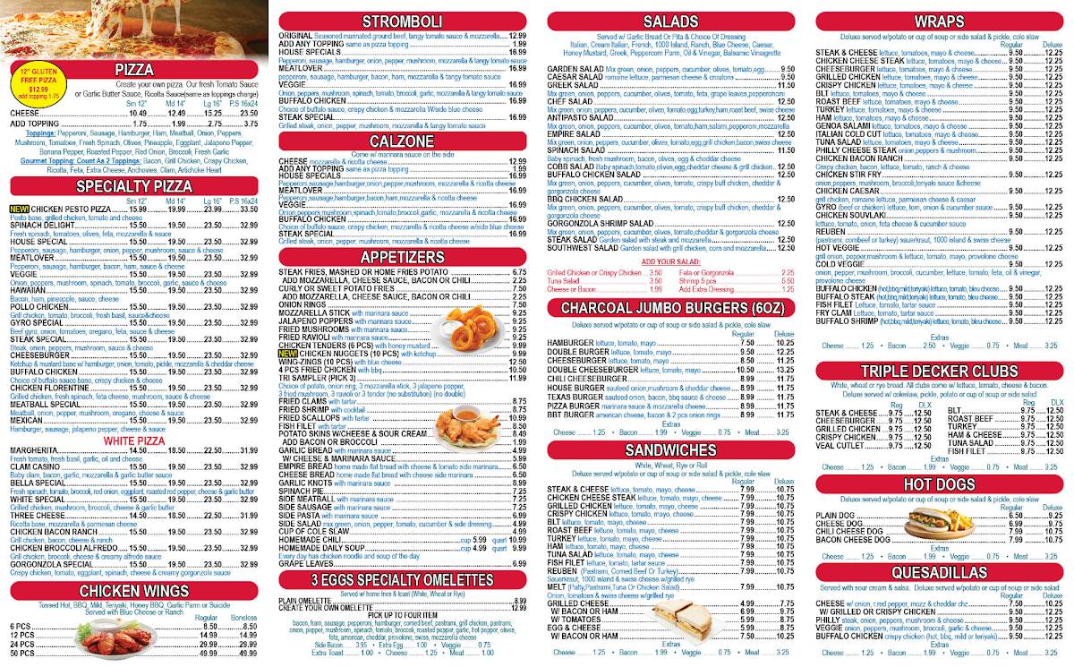 Menu at Empire Pizza Restaurant, Pittsfield