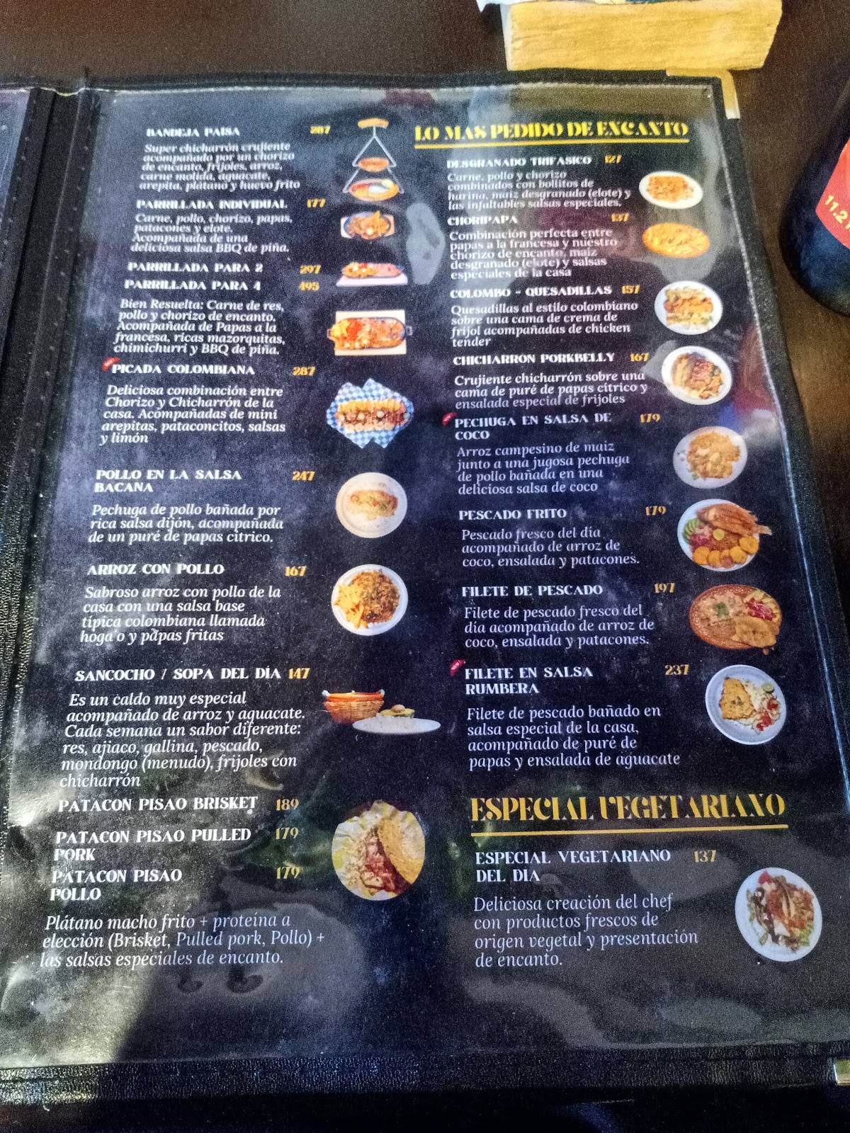 Carta de Encanto Colombia - Restaurante de Comida Colombiana, Saltillo