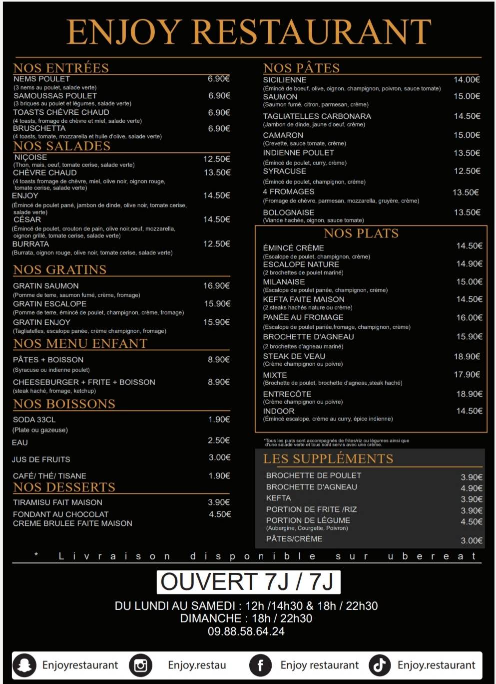 Menu au Enjoy restaurant, Wittenheim