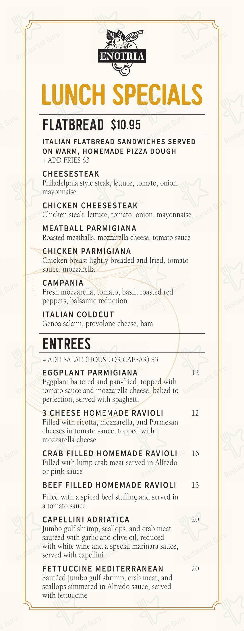 Menu at Enotria Restaurant & Grill, Forest Hill