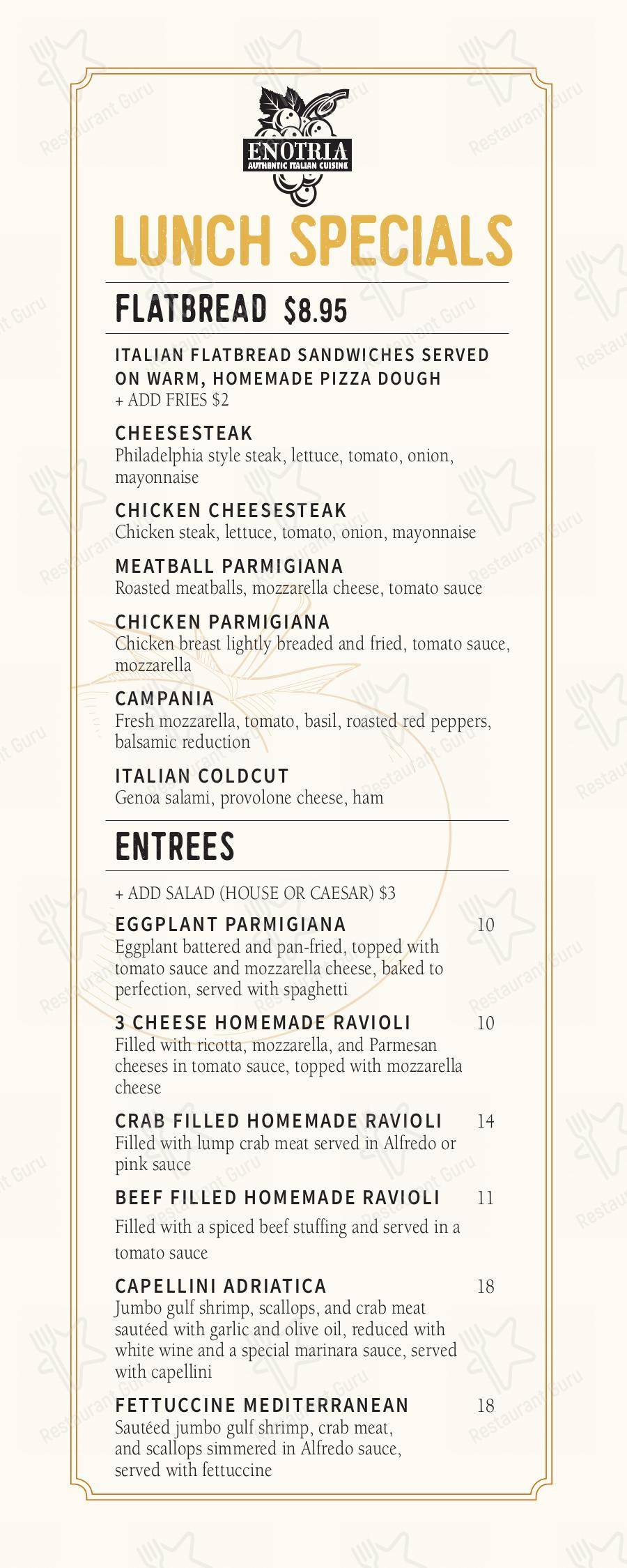 Menu at Enotria Restaurant & Grill, Forest Hill