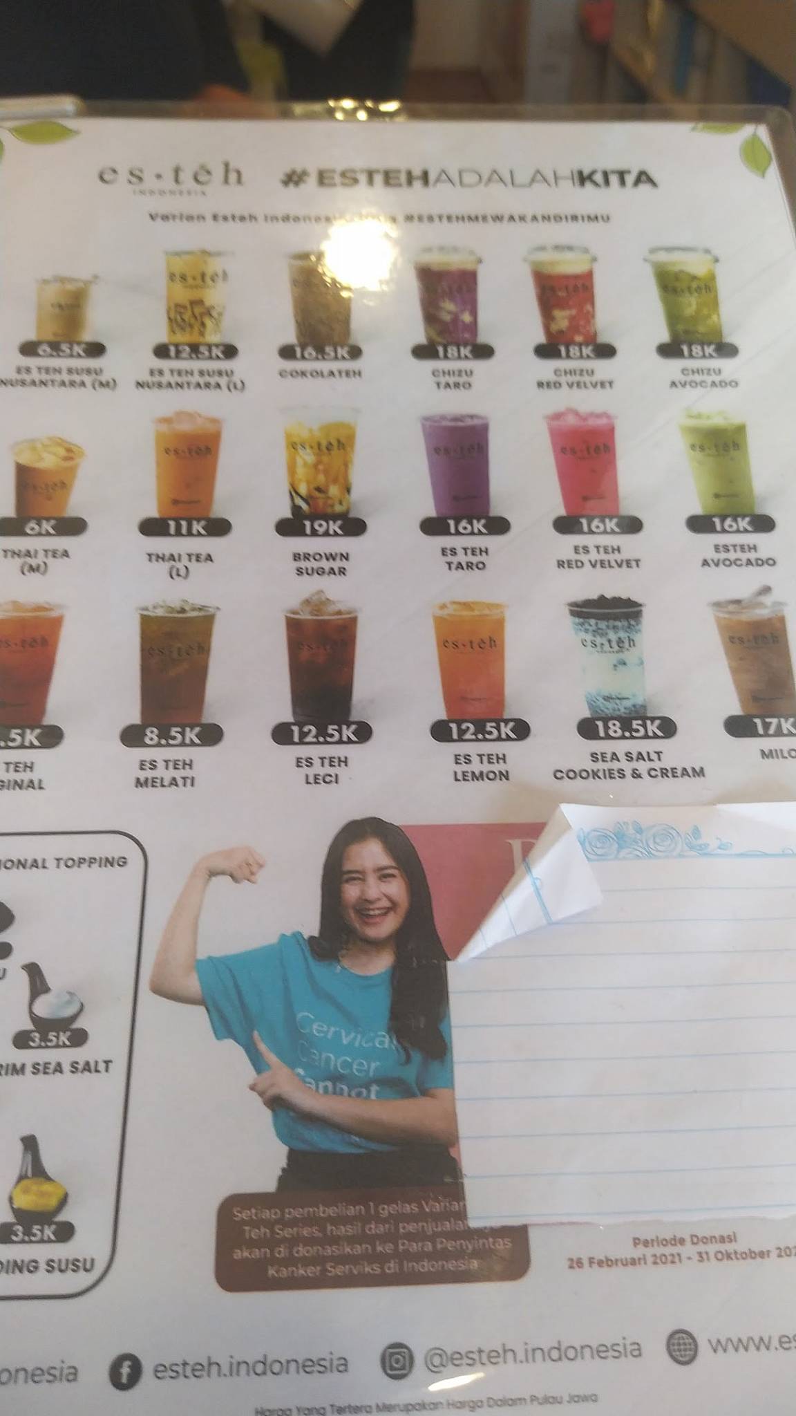 Carta del café Es Teh Indonesia, Pati