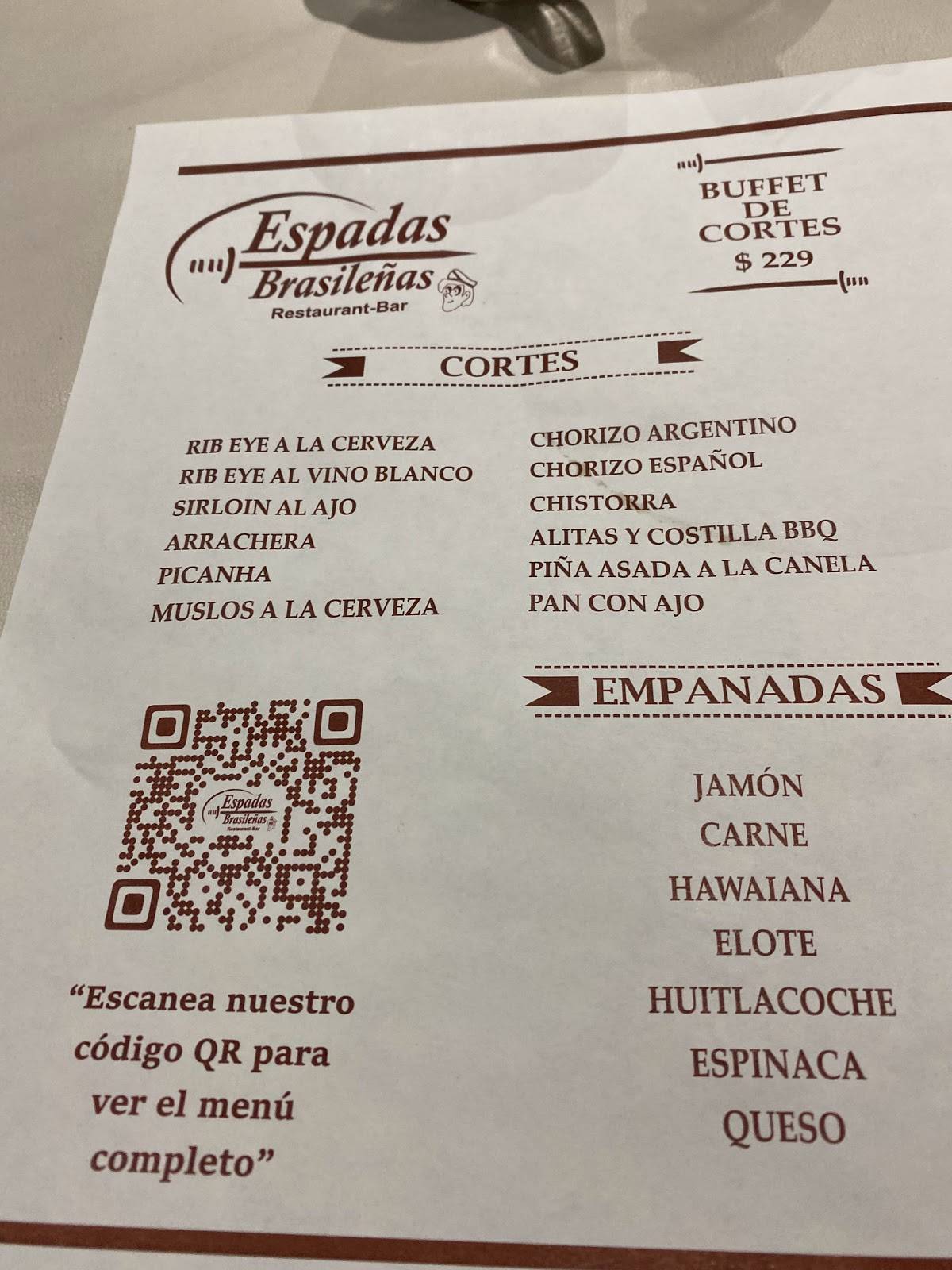Carta del restaurante Espadas Brasileñas De Boturini, Ciudad del México ...