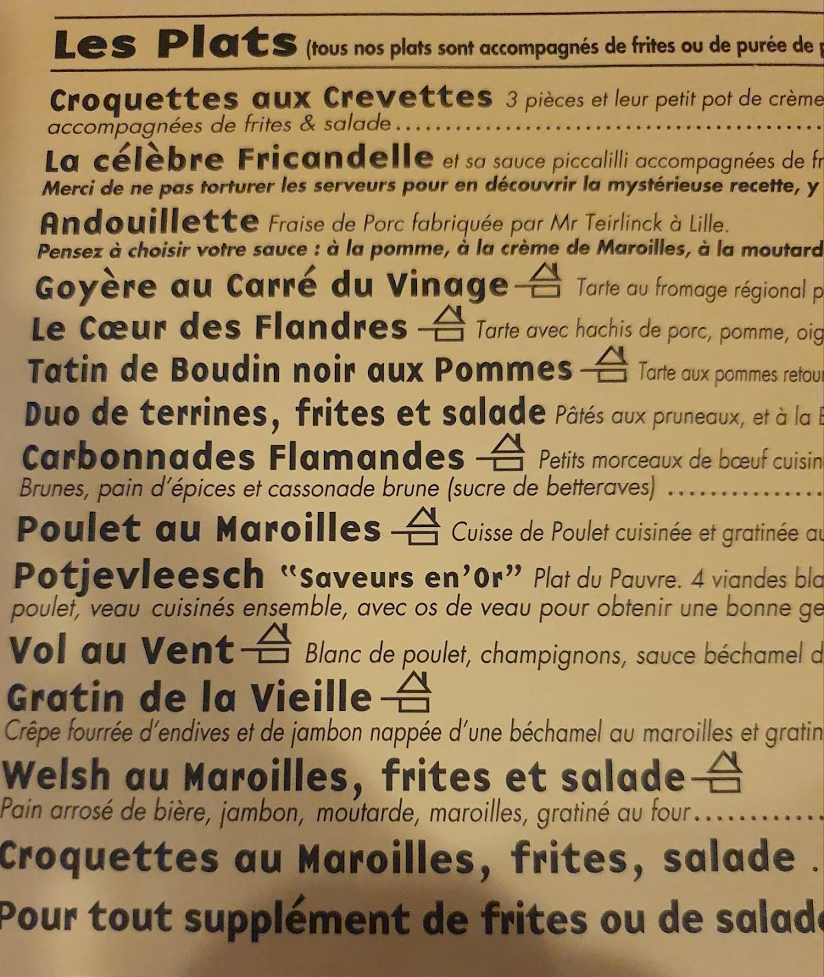 Menu au Estaminet Chez La Vieille restaurant, Lille, 60 Rue de Gand