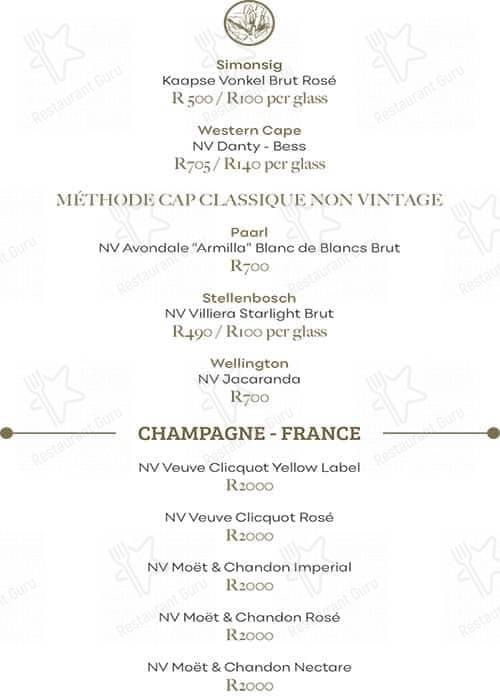 Menu at Ethos restaurant, Sandton, Rivonia Rd