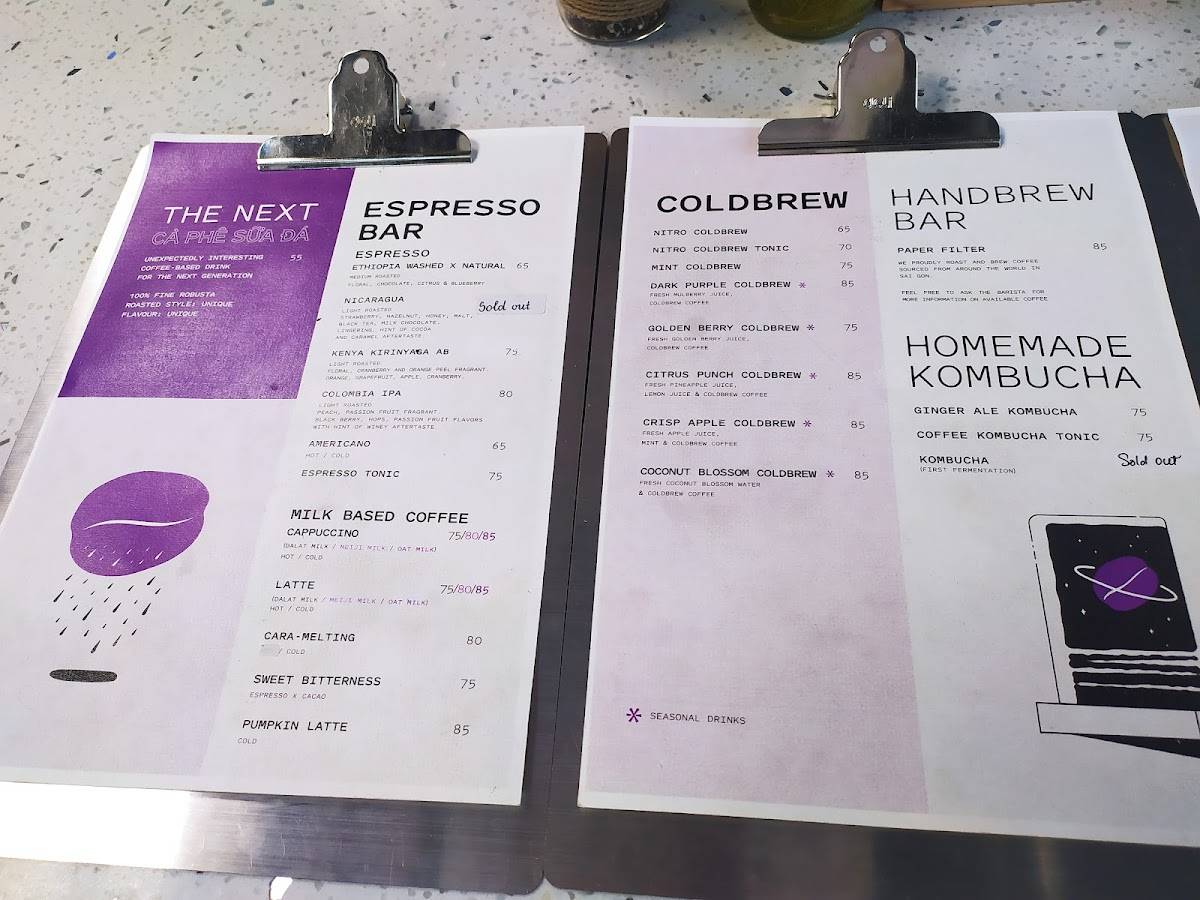 Menu at Every Half Coffee Roasters Tu Xuong cafe, Ho Chi Minh City