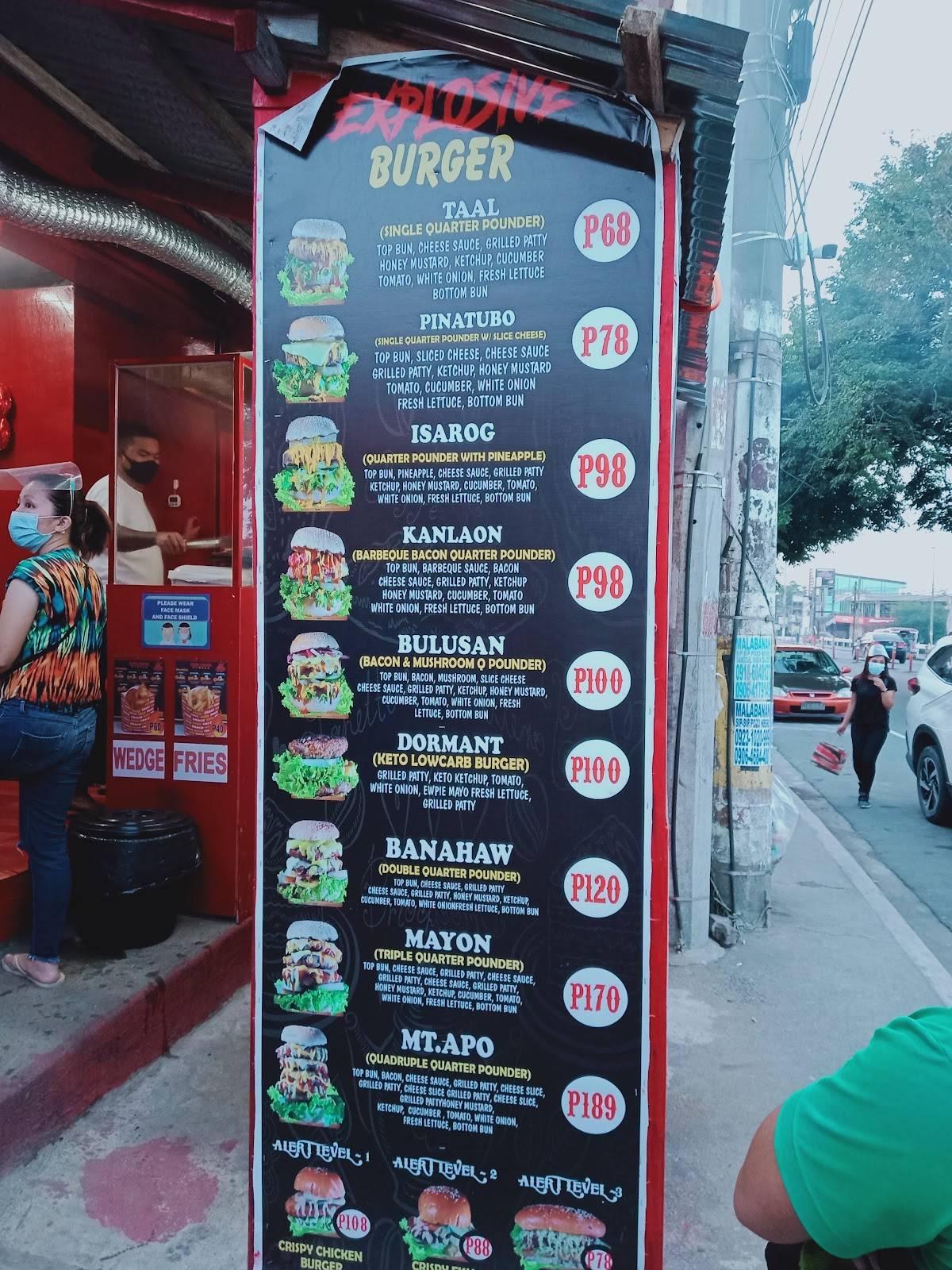 Carta del restaurante Explosive Burger Olivarez Tagaytay City, Tagaytay