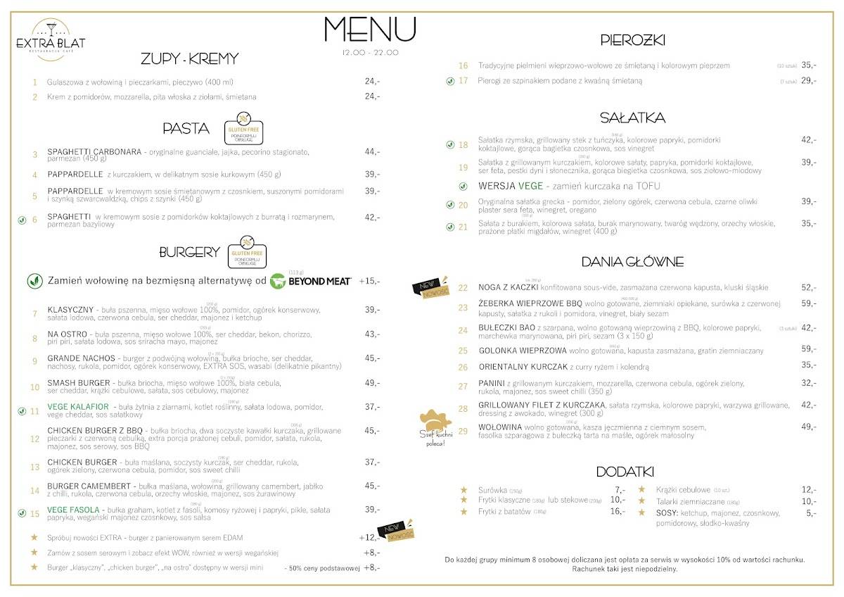Menu at Extra Blat Restauracja Café restaurant, Slupca