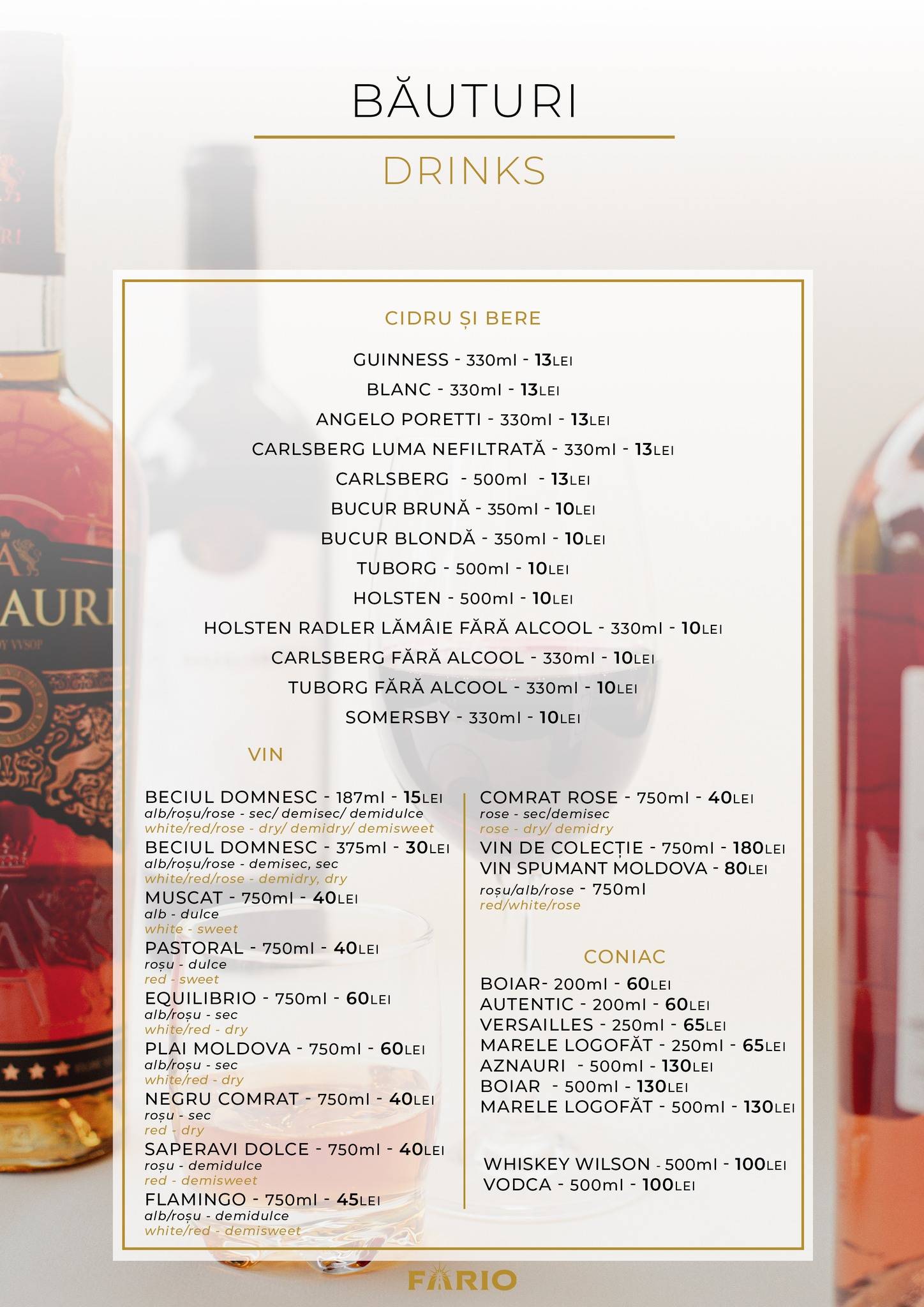 Menu at FARIO Restaurant, Bunești, Strada Principala