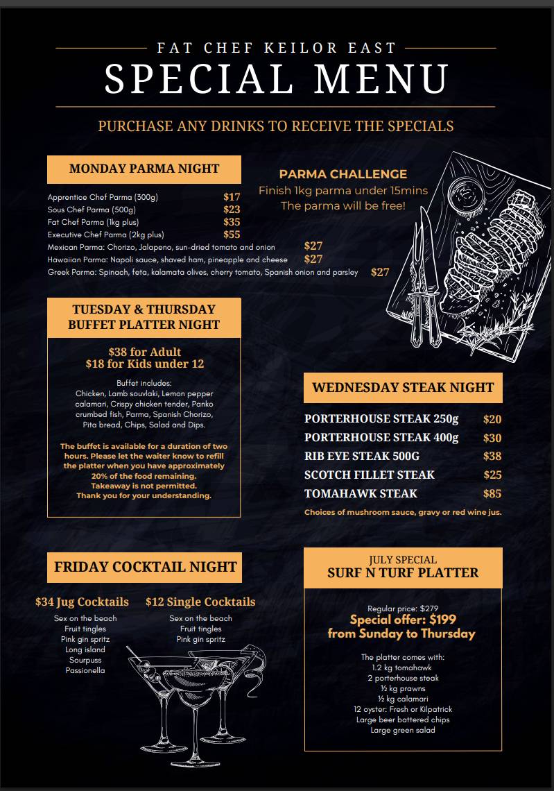 Menu at FAT CHEF Keilor East restaurant, Keilor East, Unit 16/235 ...