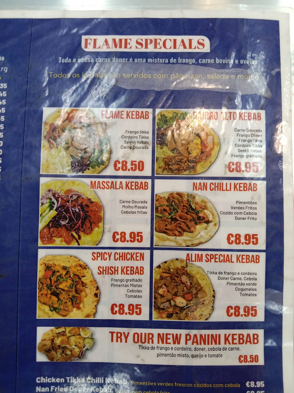 Menu at FLAME KEBAB & PIZZA restaurant, Lisbon