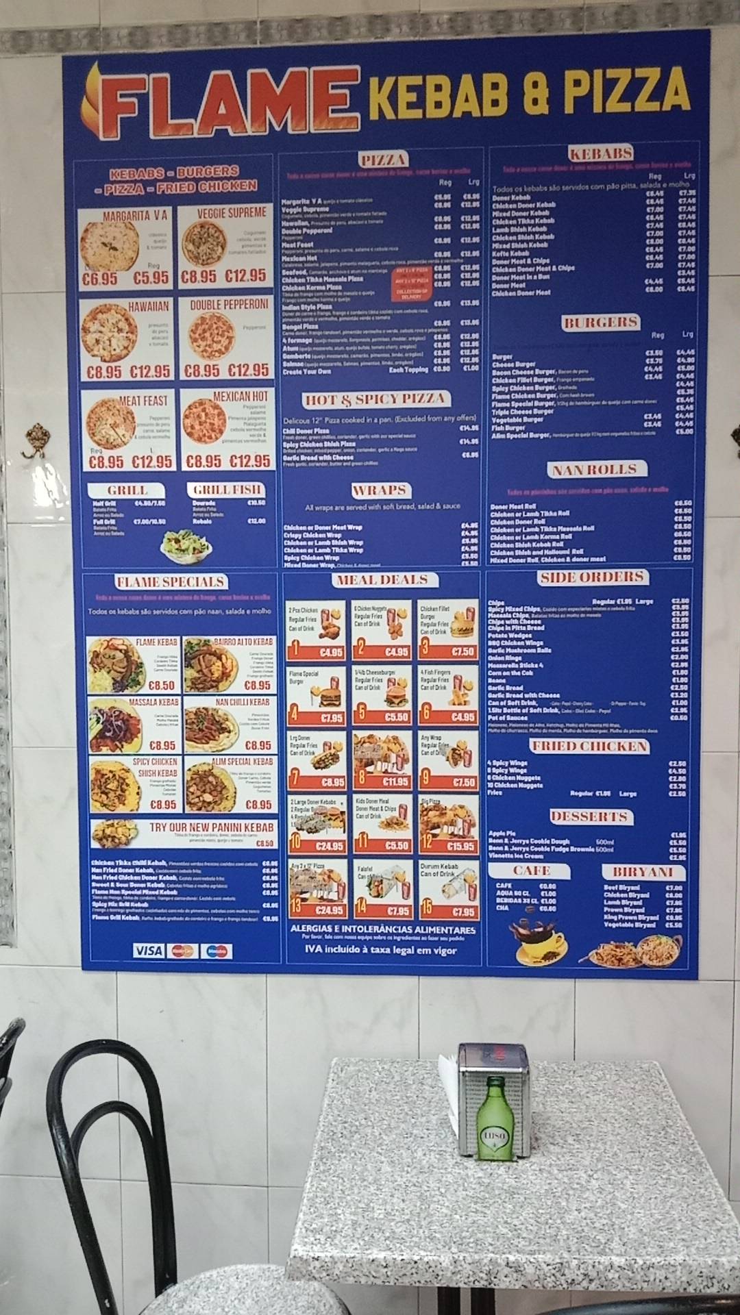 Menu at FLAME KEBAB & PIZZA restaurant, Lisbon