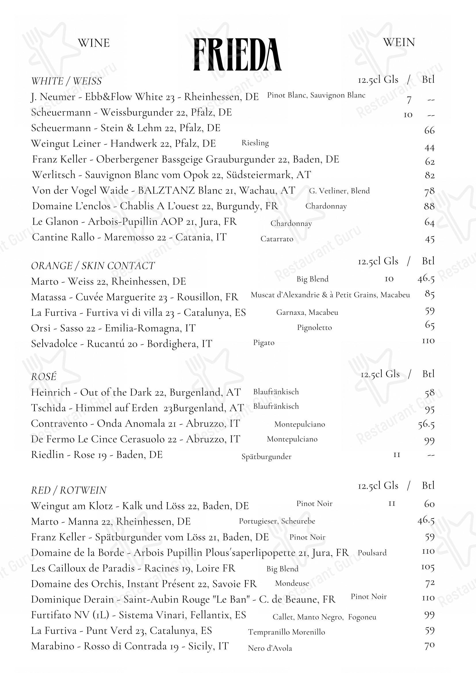 Speisekarte von Café Frieda restaurant, Berlin, Lychener Str. 37