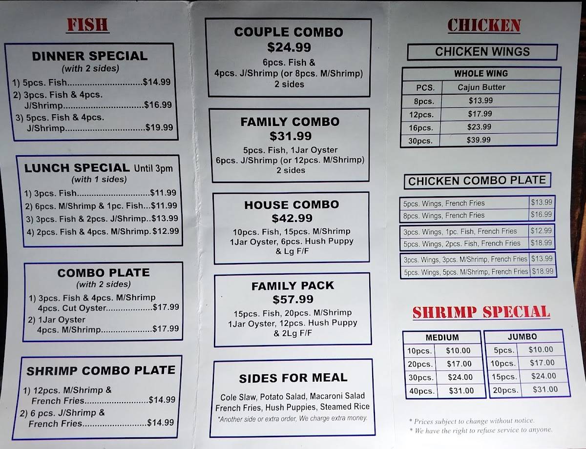 Menu at Family Fish Market Rialto restaurant, Rialto