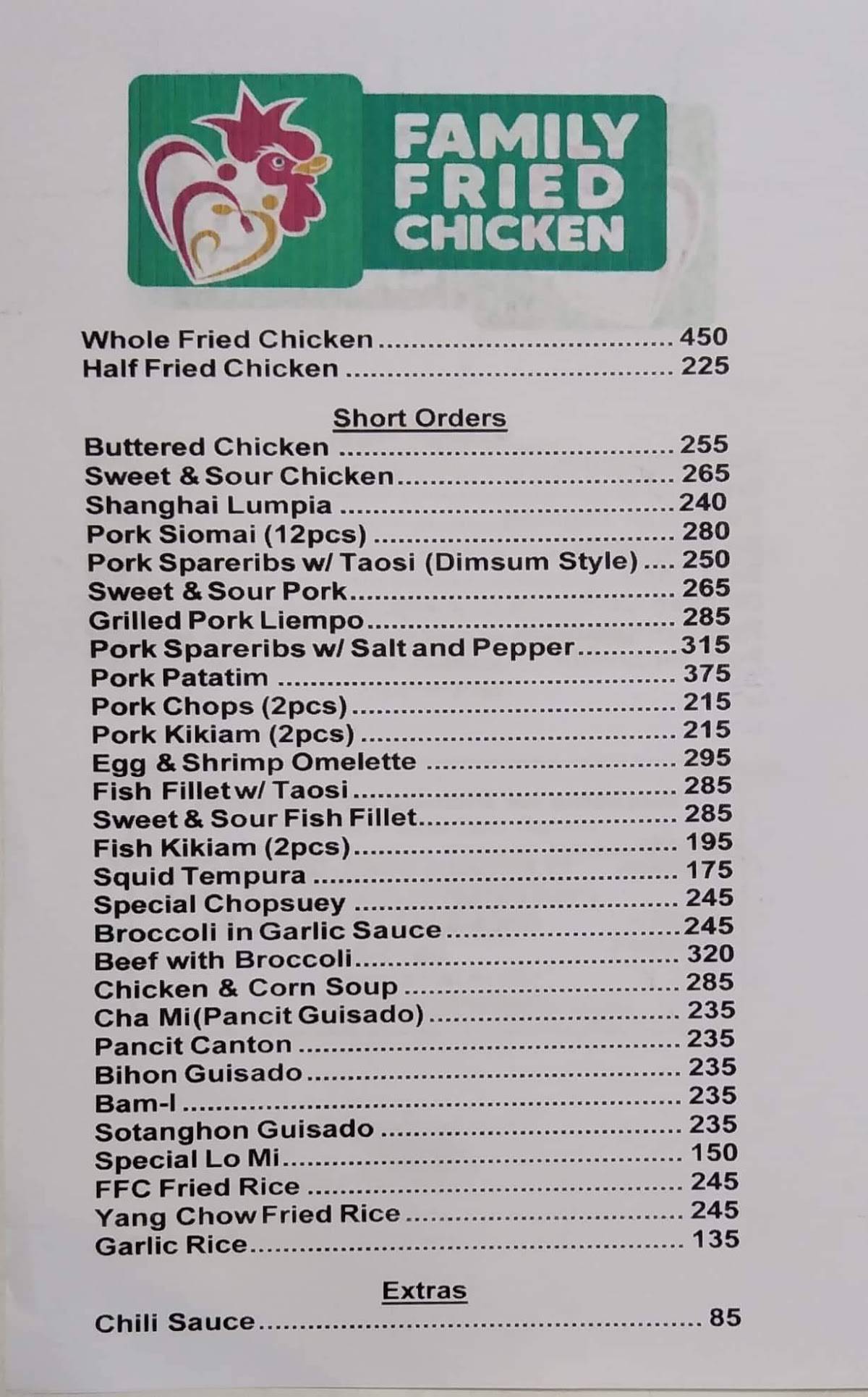 Menu at Family Fried Chicken restaurant, Quezon City, 70 Matutum