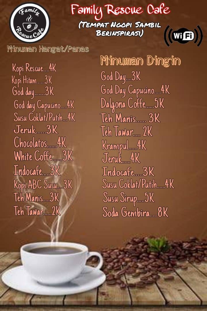 Menu at Family Rescue Cafe, Indonesia