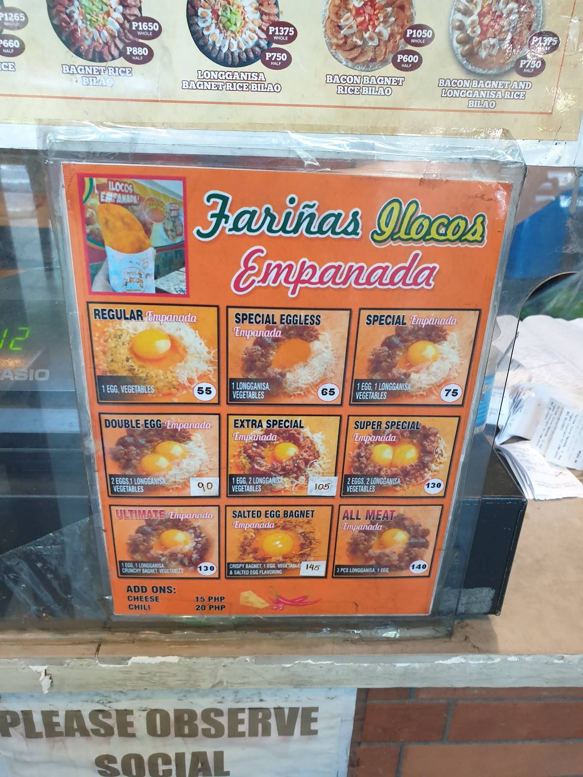 Menu at Farinas Ilocos Empanada restaurant, Quezon City, E Rodriguez Sr ...
