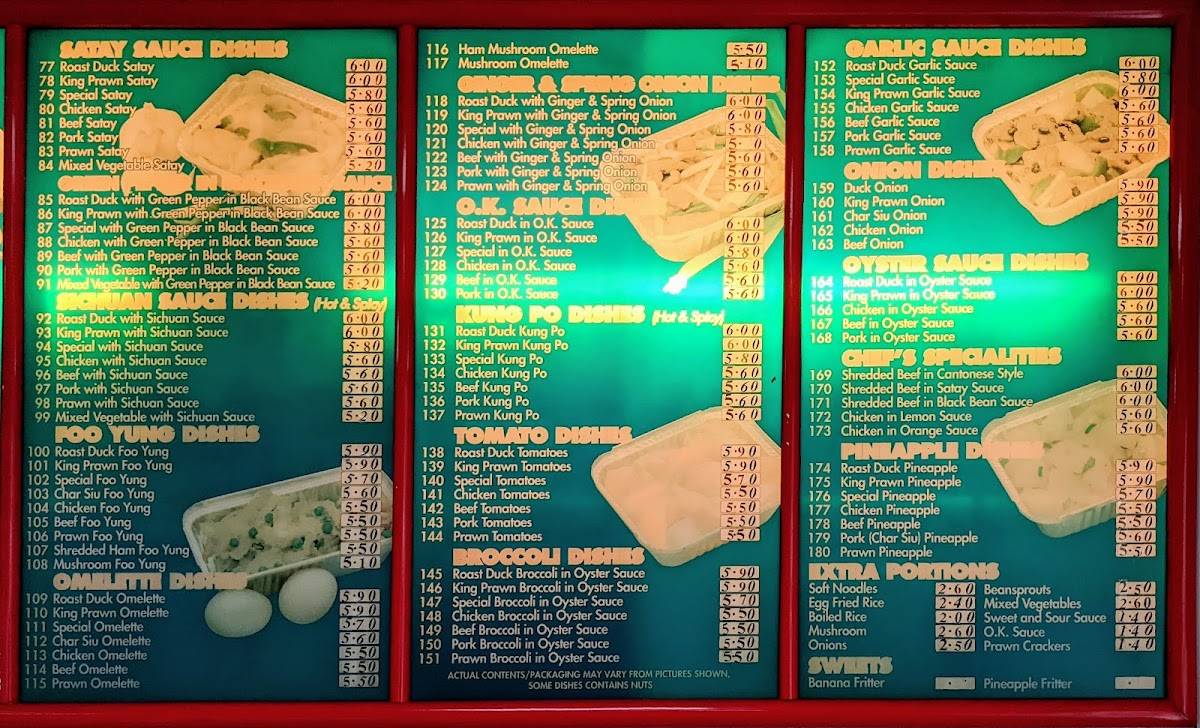 Menu at Ben Ho fast food, Dukinfield