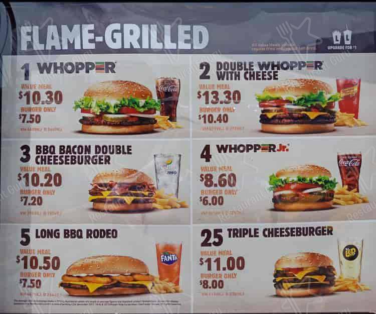 Speisekarte von BURGER KING fast Food, Mücke