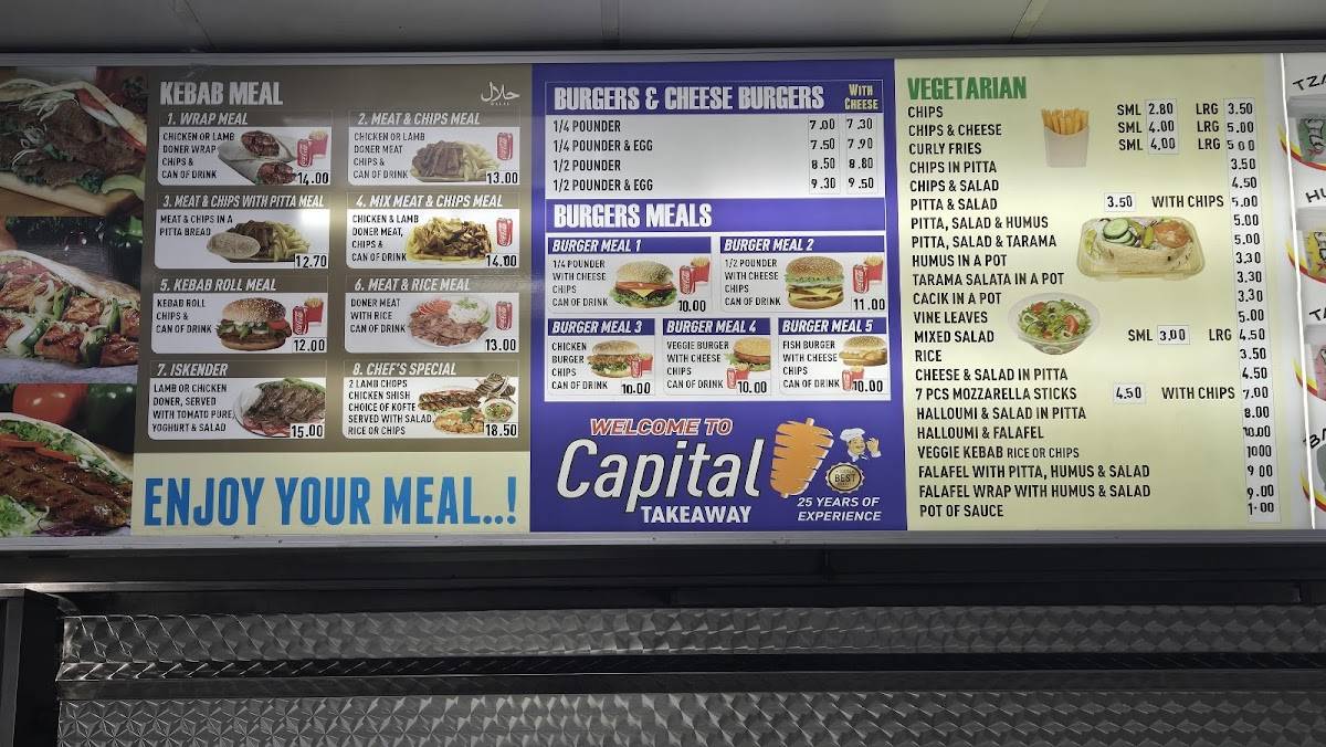 Menu at Capital Kebab House fast food, London, 63 The Cut