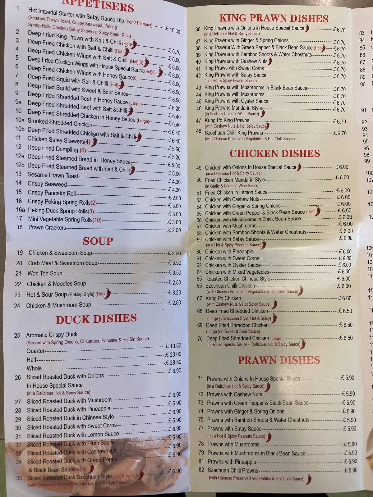 Menu at Golden Jade fast food, Southampton