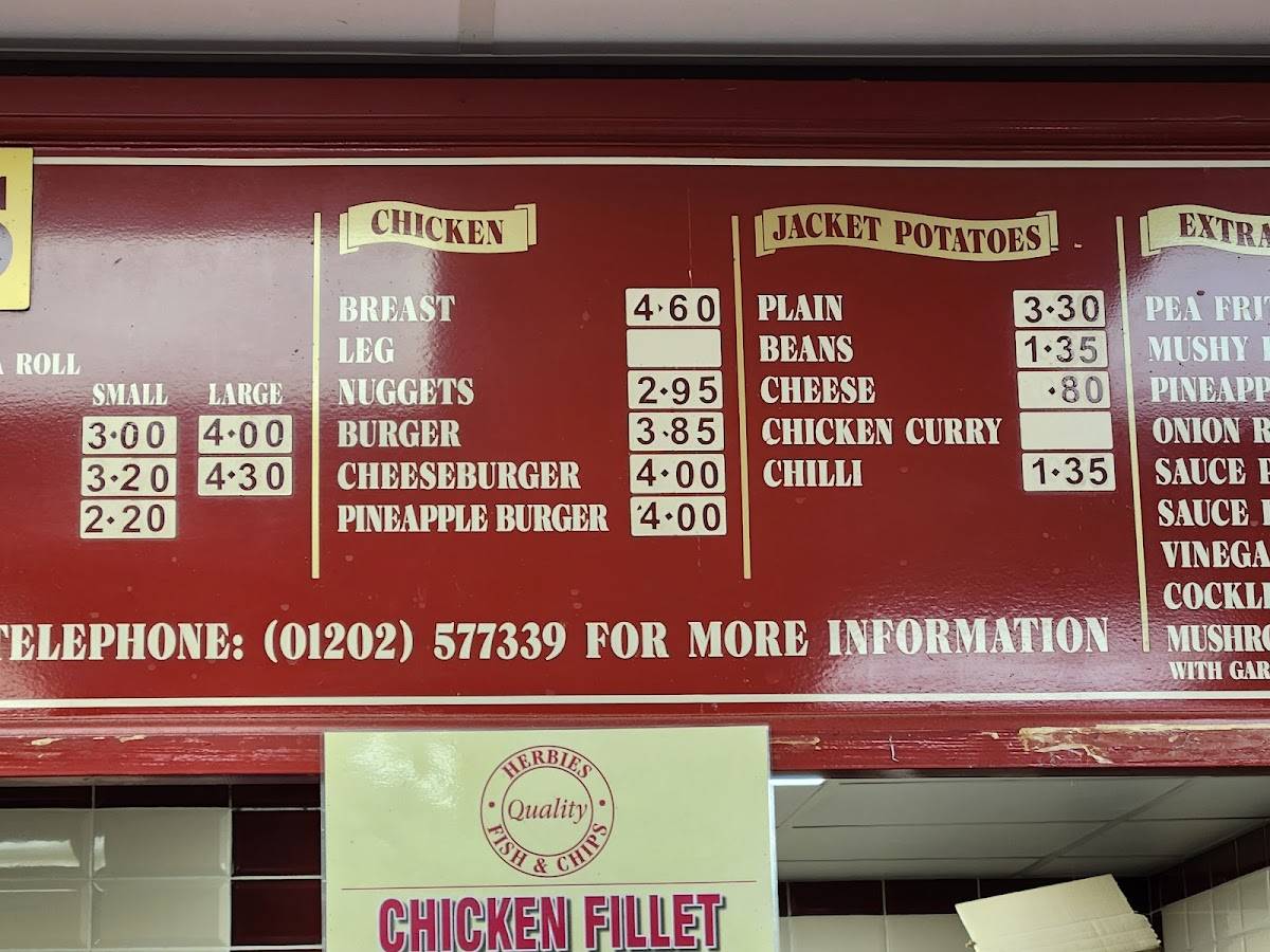 Menu at Herbies Fish & Chips fast food, Ferndown, 165-167 New Rd