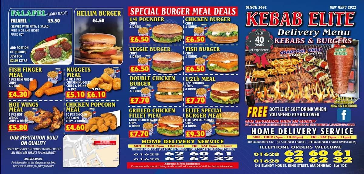 Menu at Kebab Elite fast food, Maidenhead
