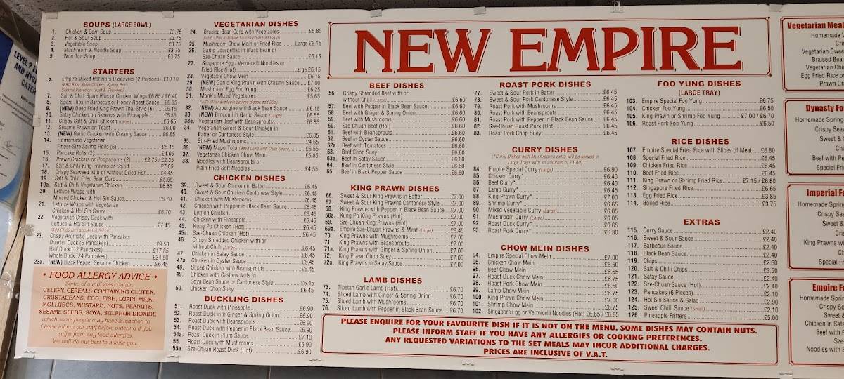 Menu at New Empire fast food, Cardiff, 45 Merthyr Rd