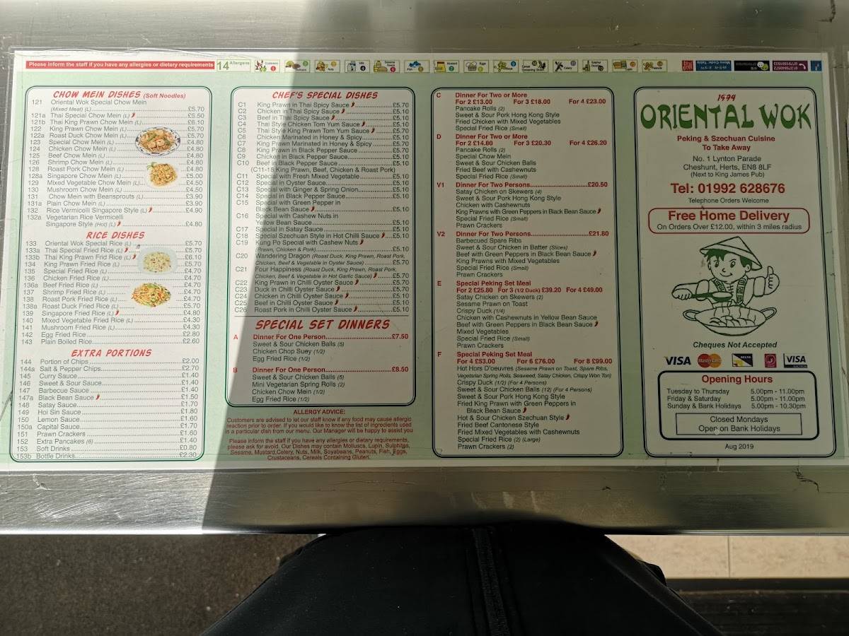 Menu at Oriental Wok fast food, Waltham Cross, 1 Turners Hill
