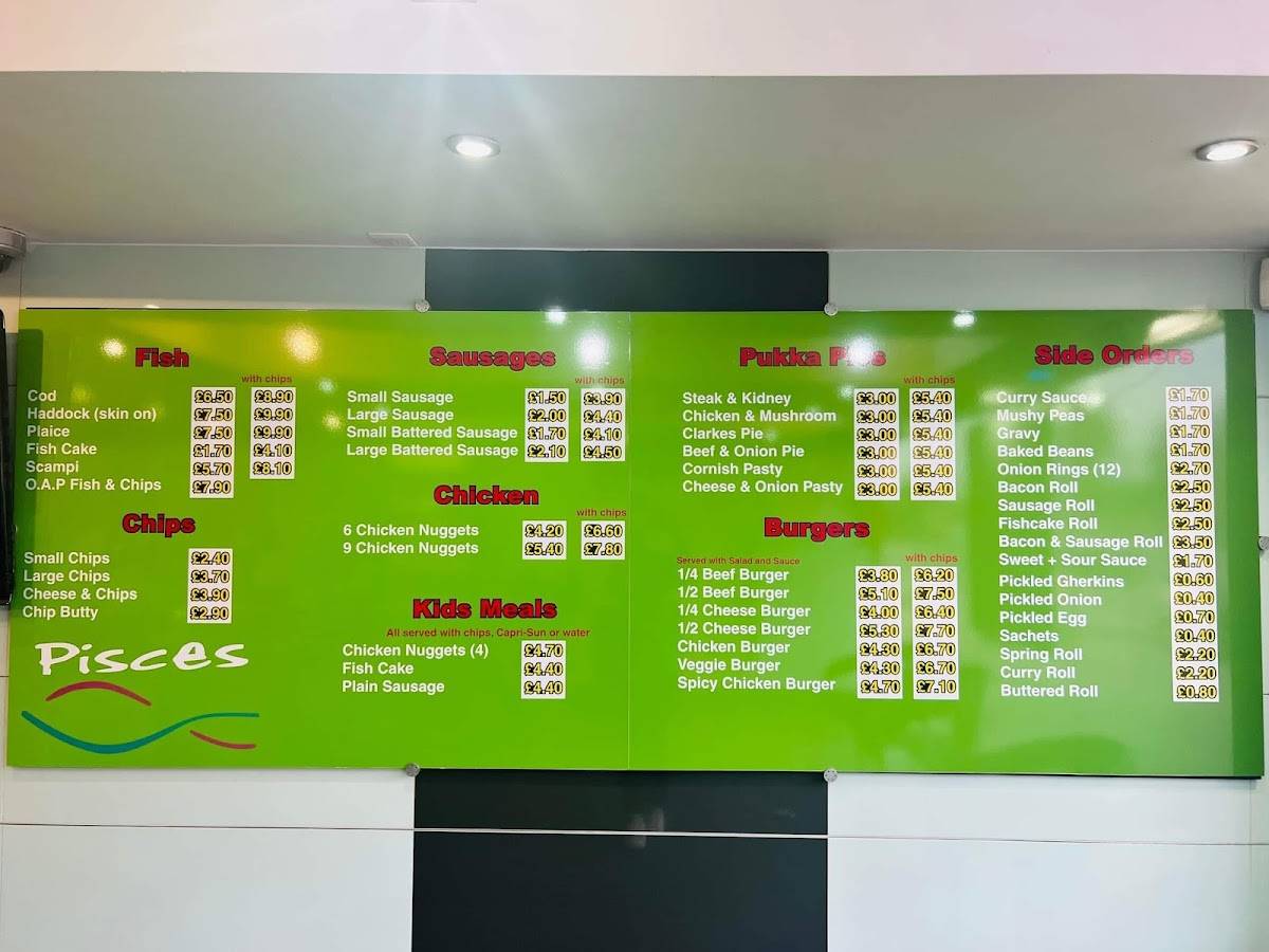 Menu at Pisces fast food, Yate, 126 Station Rd