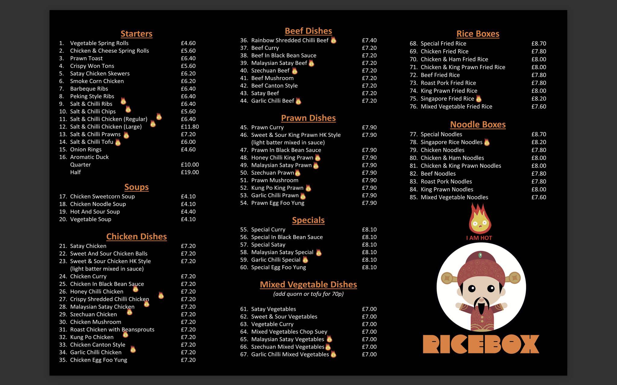 Menu at Ricebox fast food, Aberdeen
