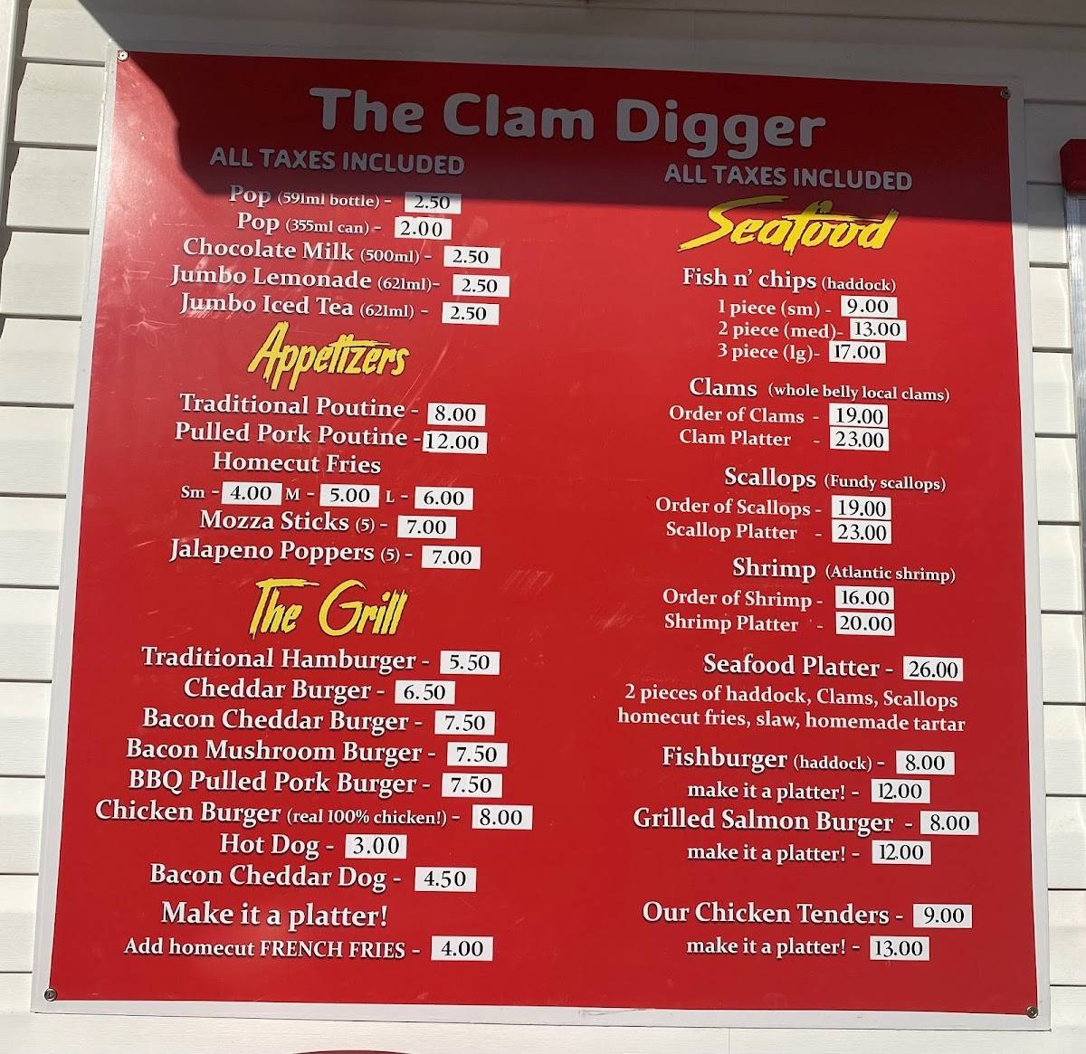 Carta del restaurante The Clam Digger, Chamcook, NB-127