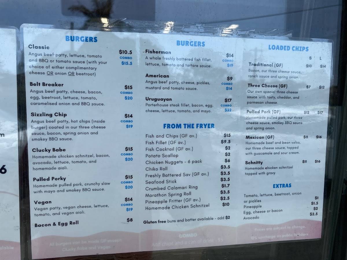 Menu at The Sizzling Chip fast food, Umina Beach