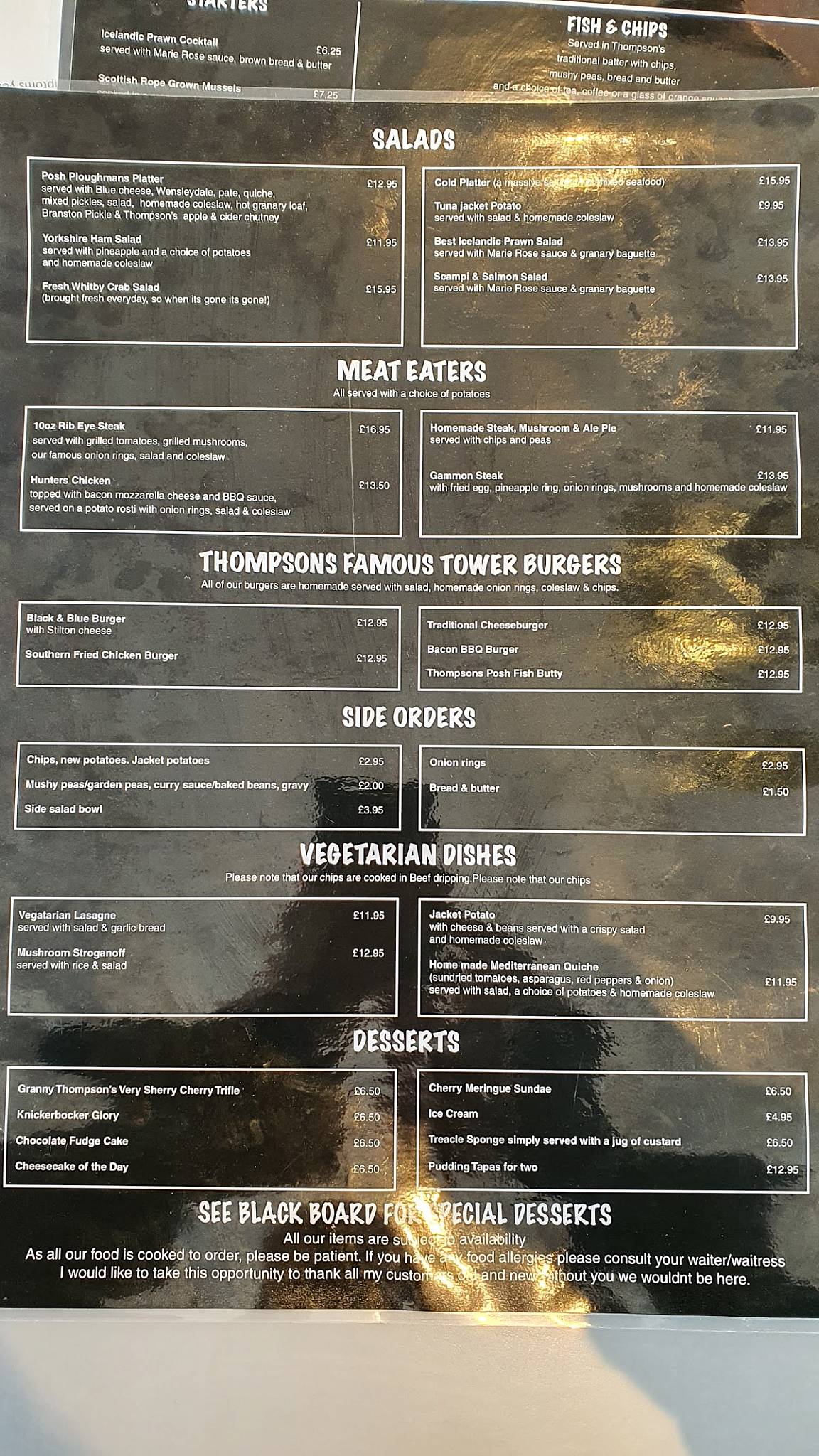 Menu at Thompsons Famous Fish & Chips fast food, York