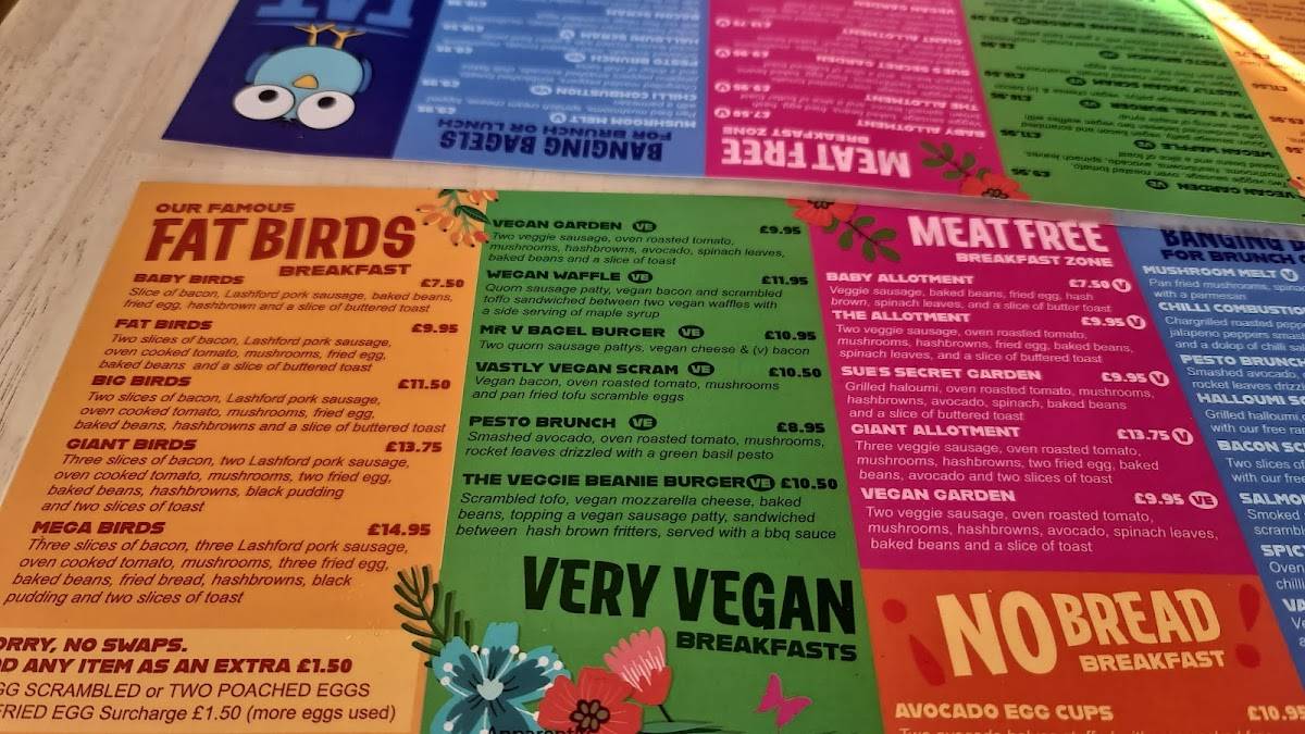 Menu at Fat Birds Cafe, Royal Leamington Spa