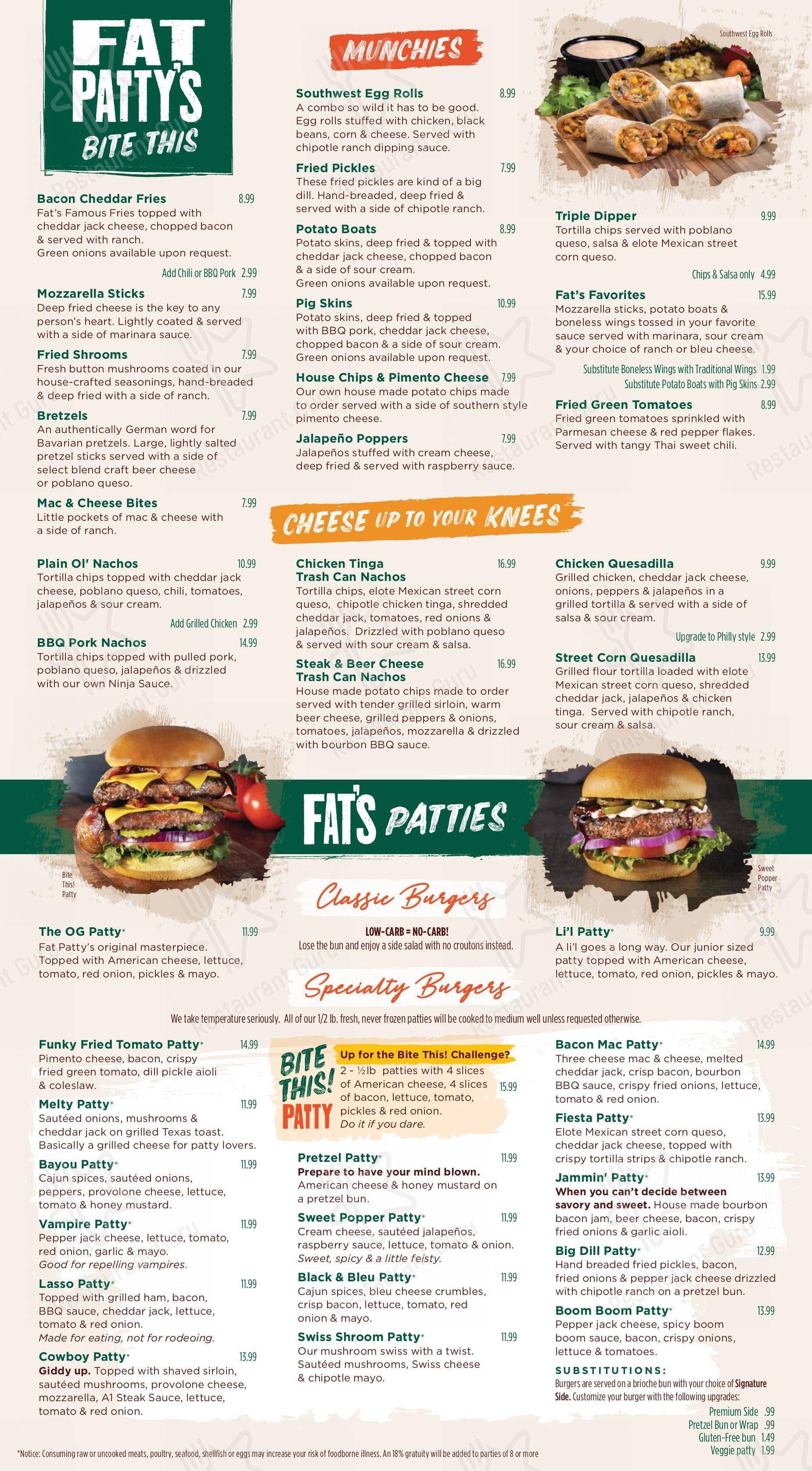 Menu at Fat Patty's Barboursville, Barboursville