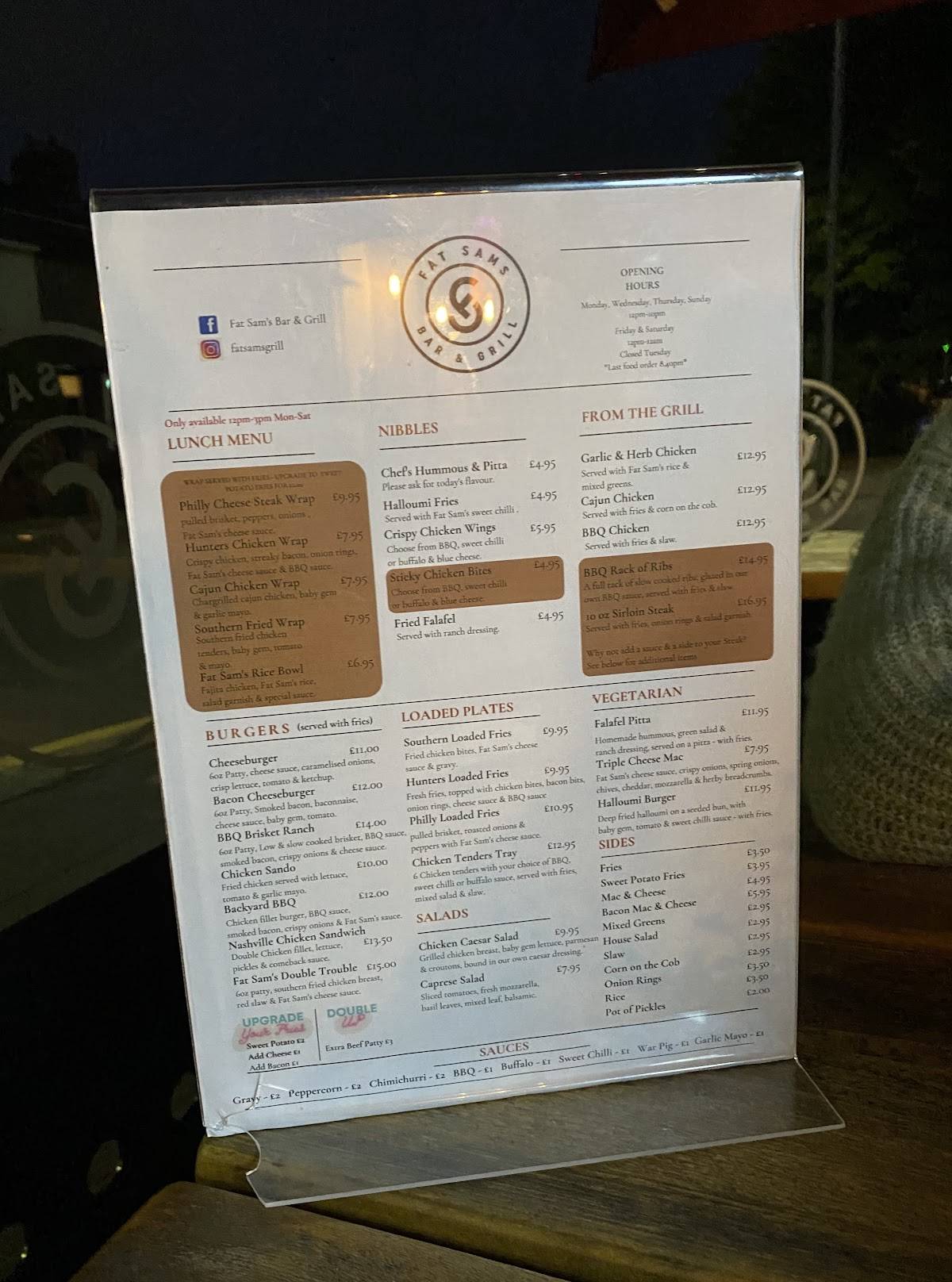 Menu at Fat Sam's Bar & Grill, Leyland