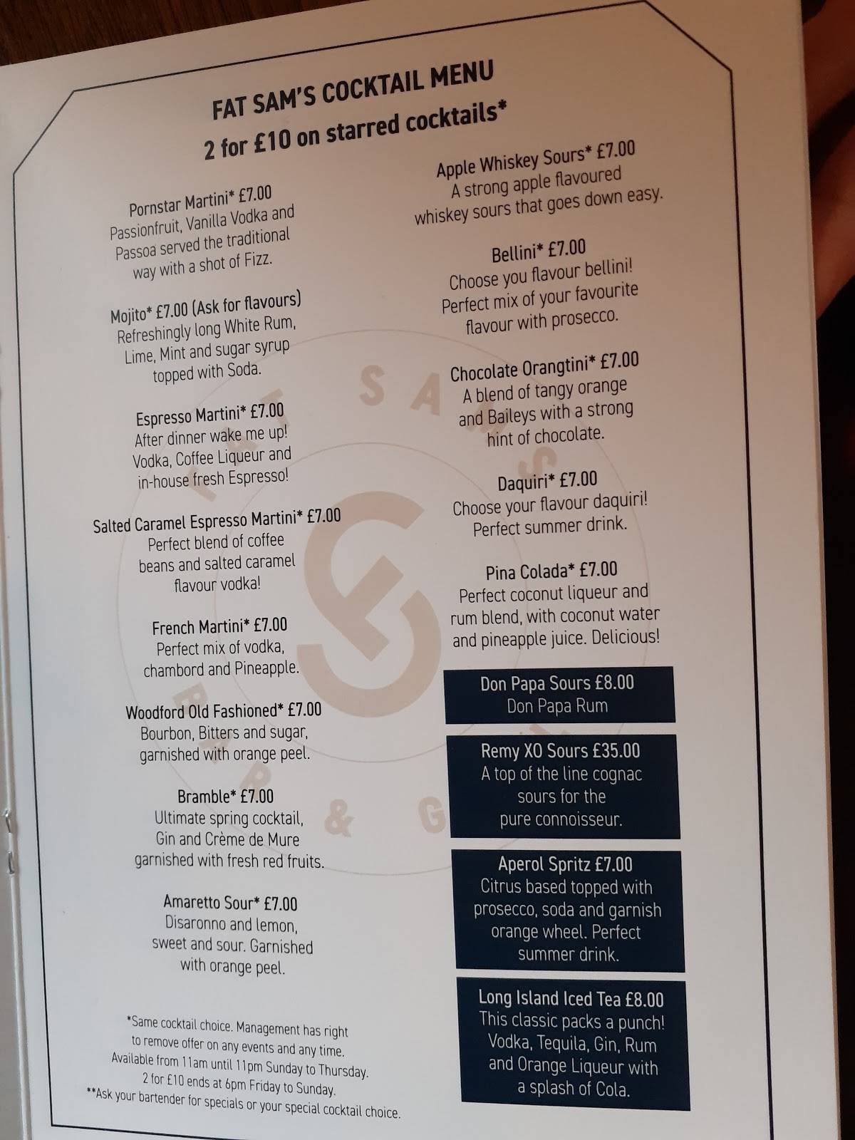 Menu at Fat Sam's Bar & Grill, Leyland