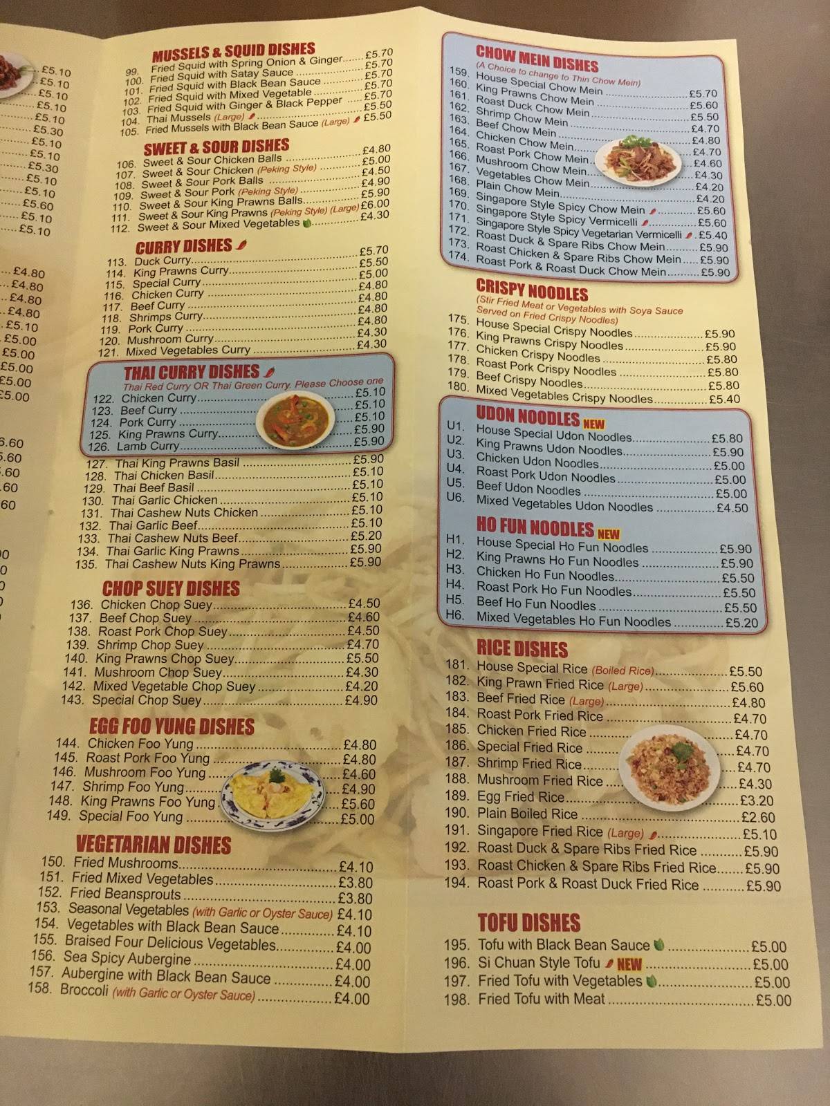 Menu at Shanghai fast food, Faversham