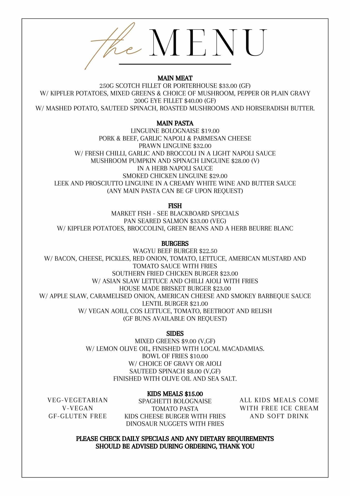Menu at Federal Hotel pub & bar, Alstonville