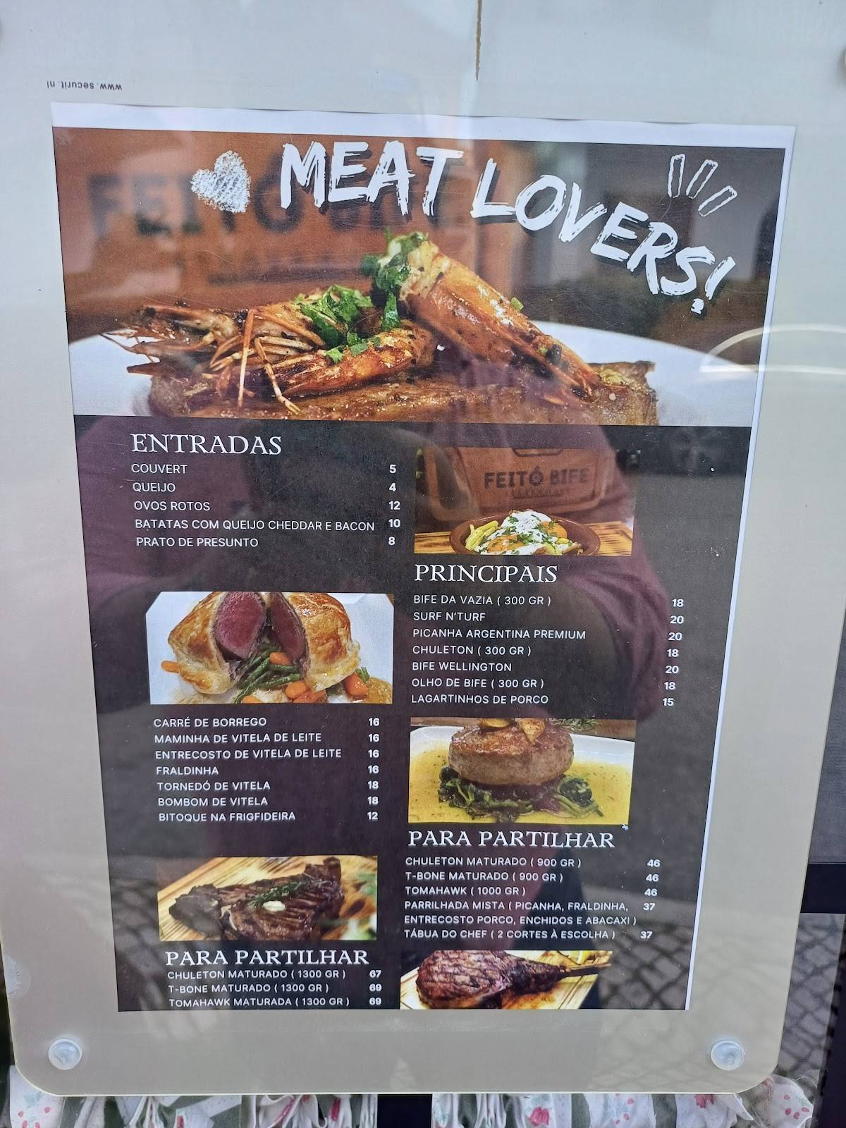 Menu at Feitó bife restaurant, Linda-a-Velha