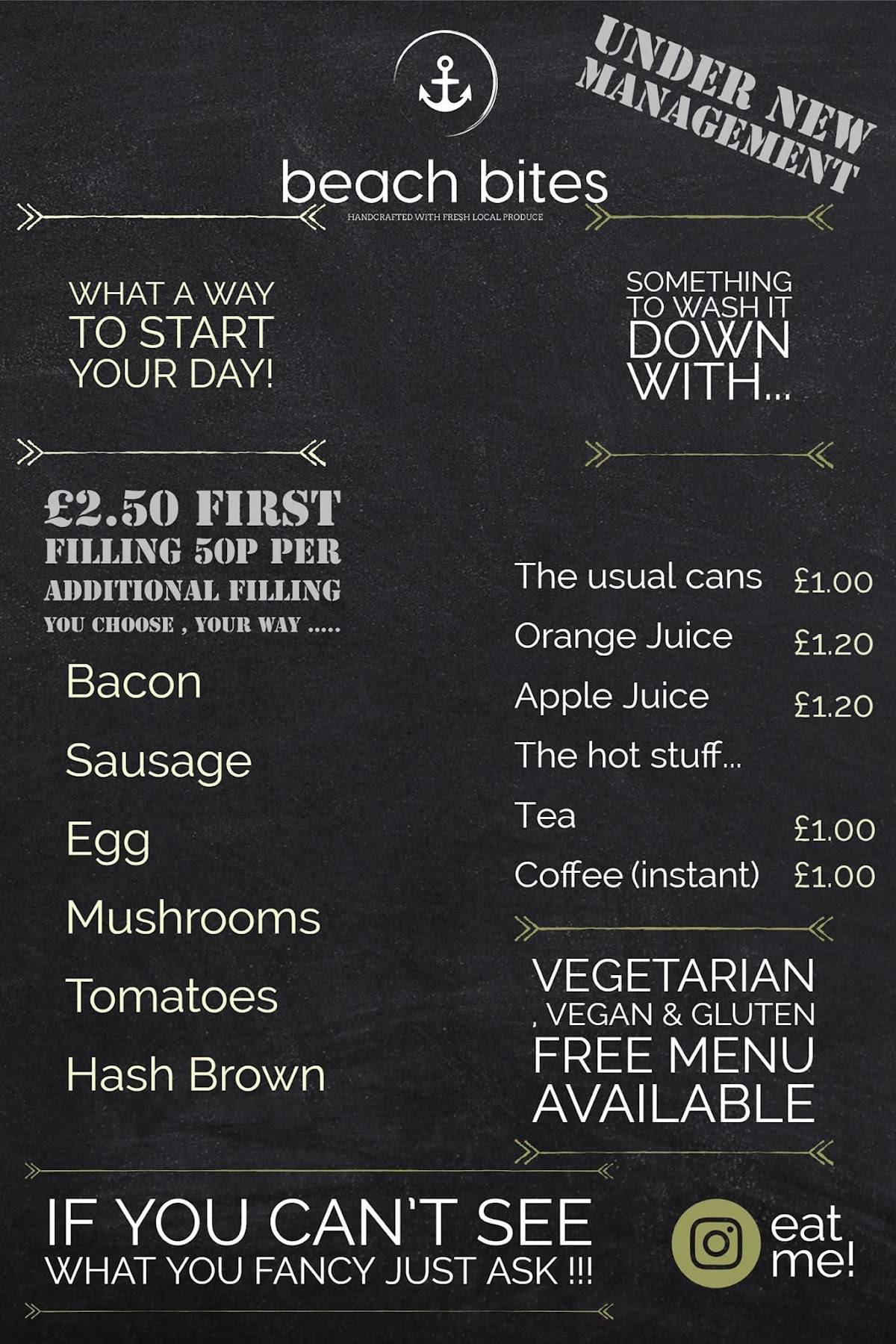 Menu at Beach Bites cafe, Felixstowe