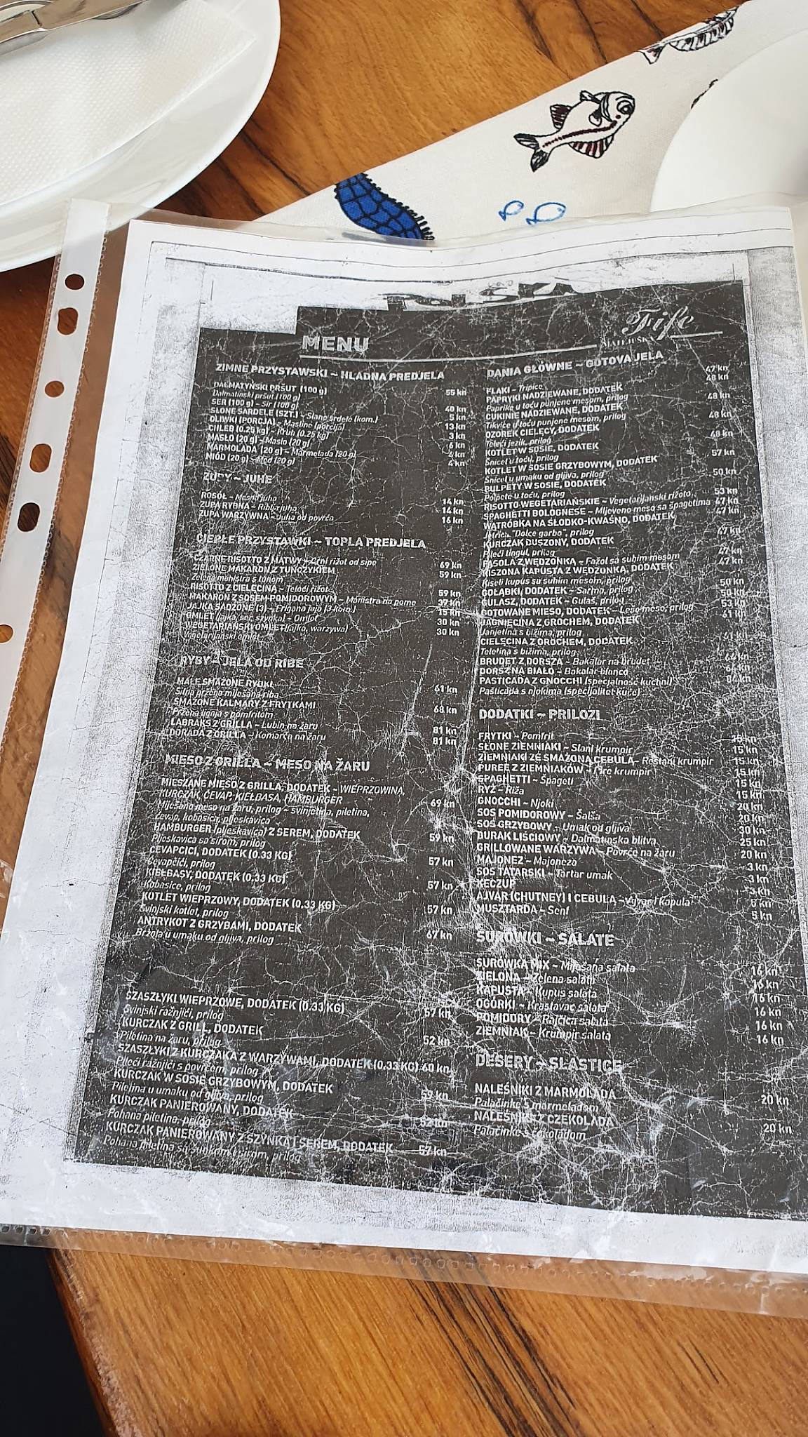Menu at Fife restaurant, Split