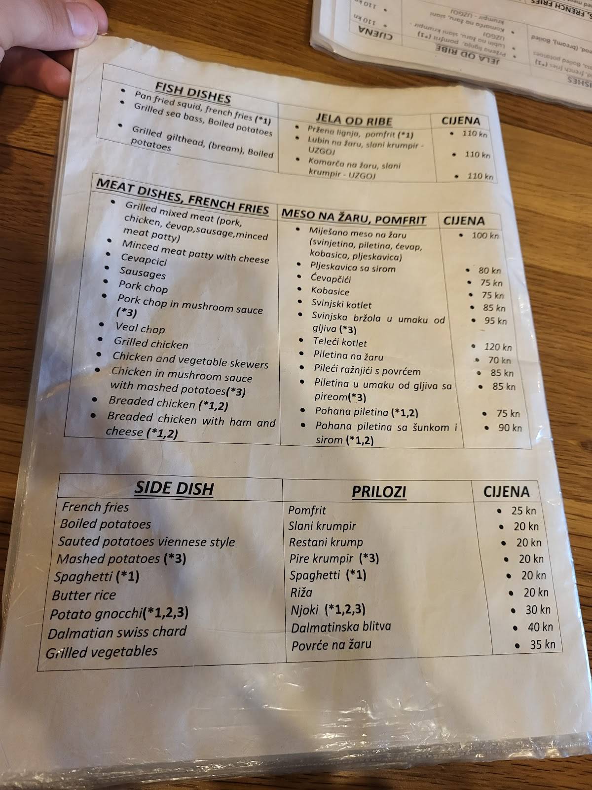 Menu at Fife restaurant, Split