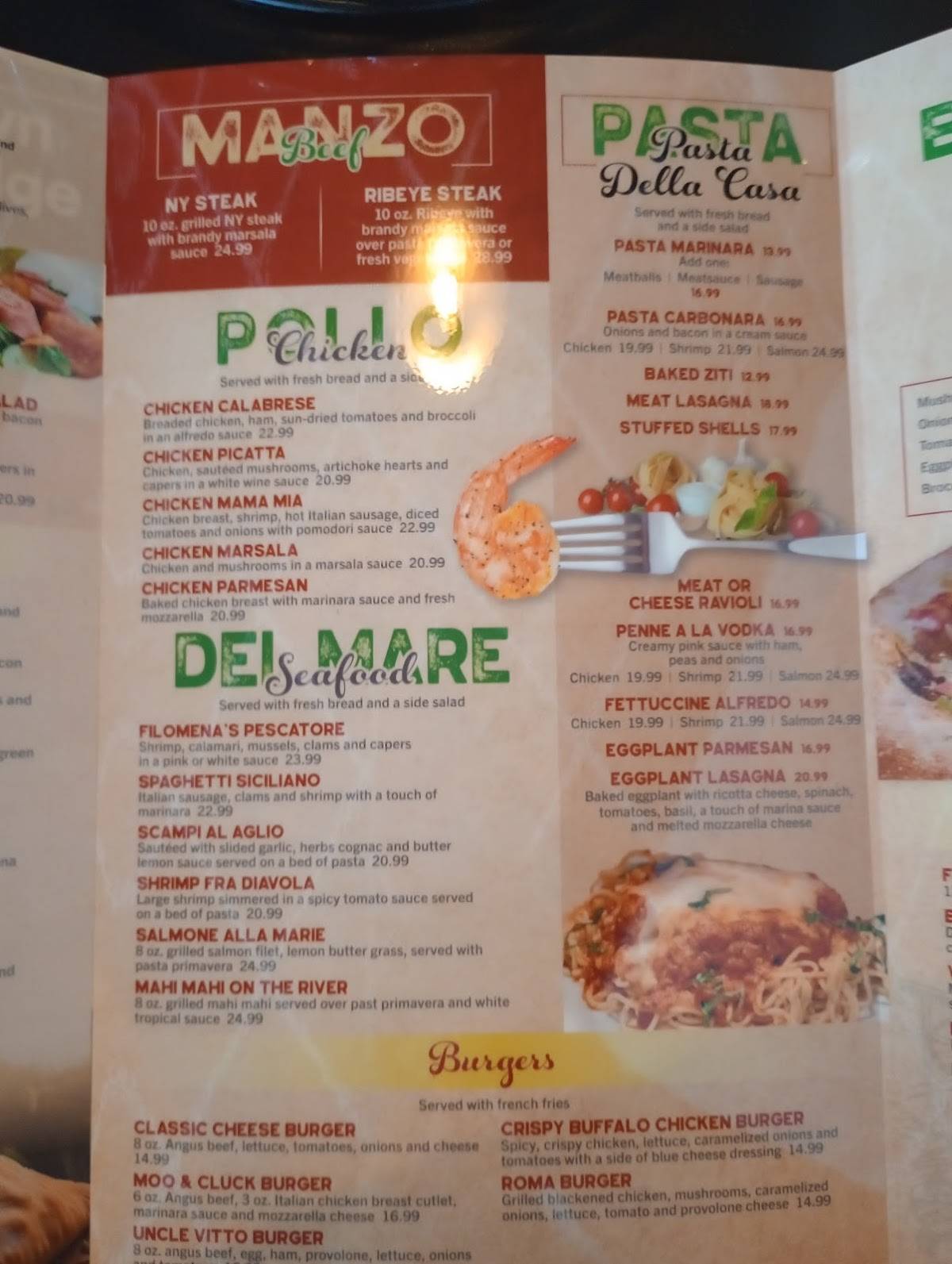 Menu at Filomena's Pizzeria & Ristorante, Lake Mary