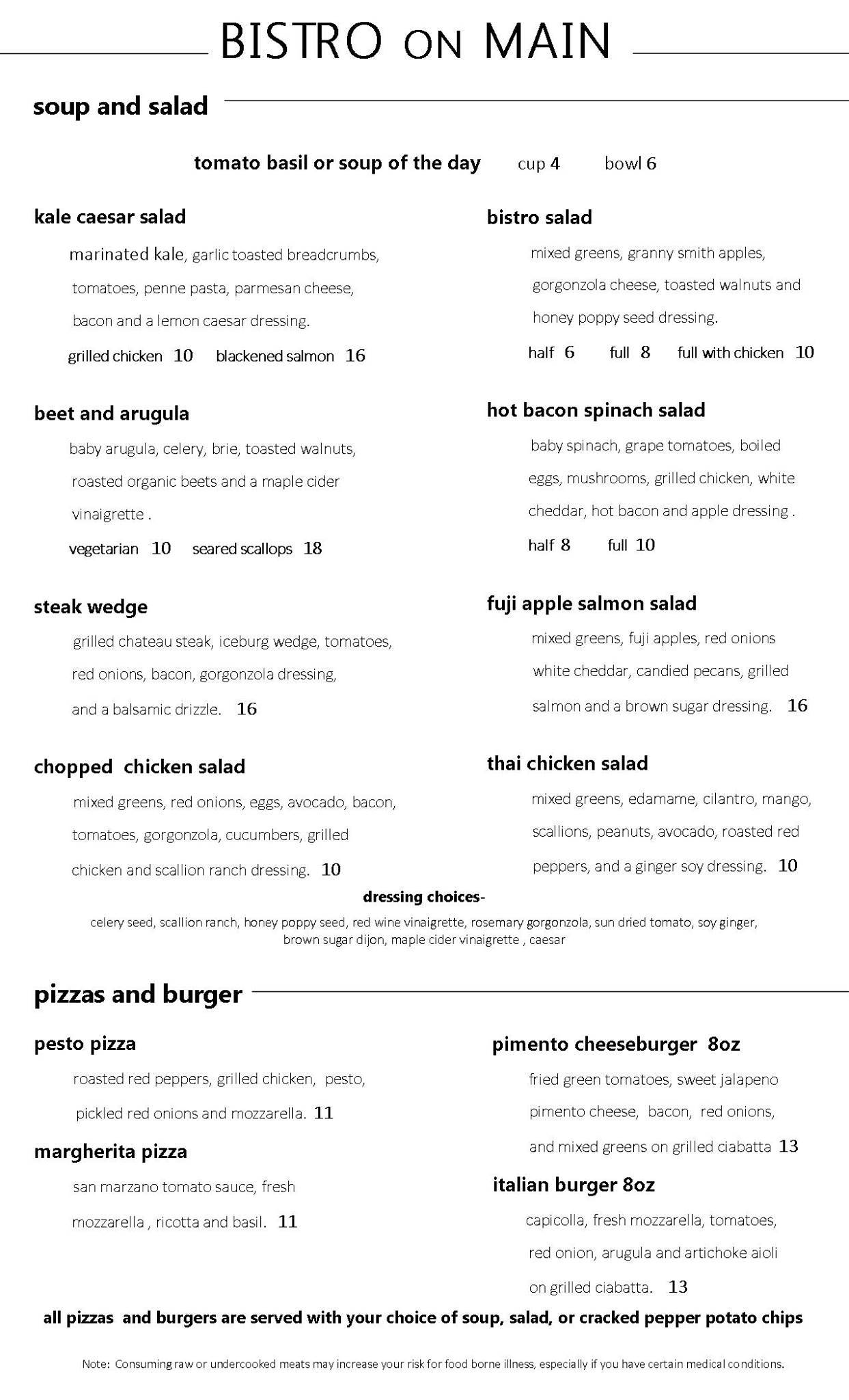 Carta del restaurante The Bistro, Findlay, 407 S Main St