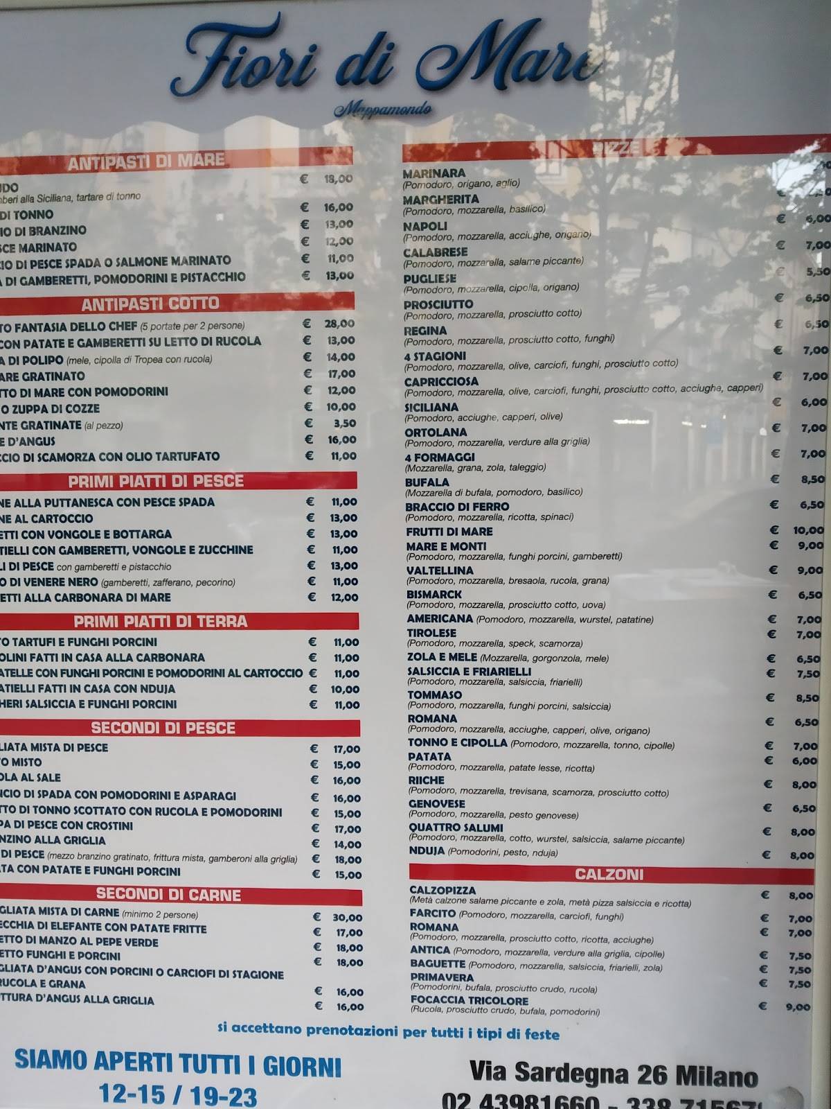 Speisekarte von Fiore Di Mare restaurant, Mailand